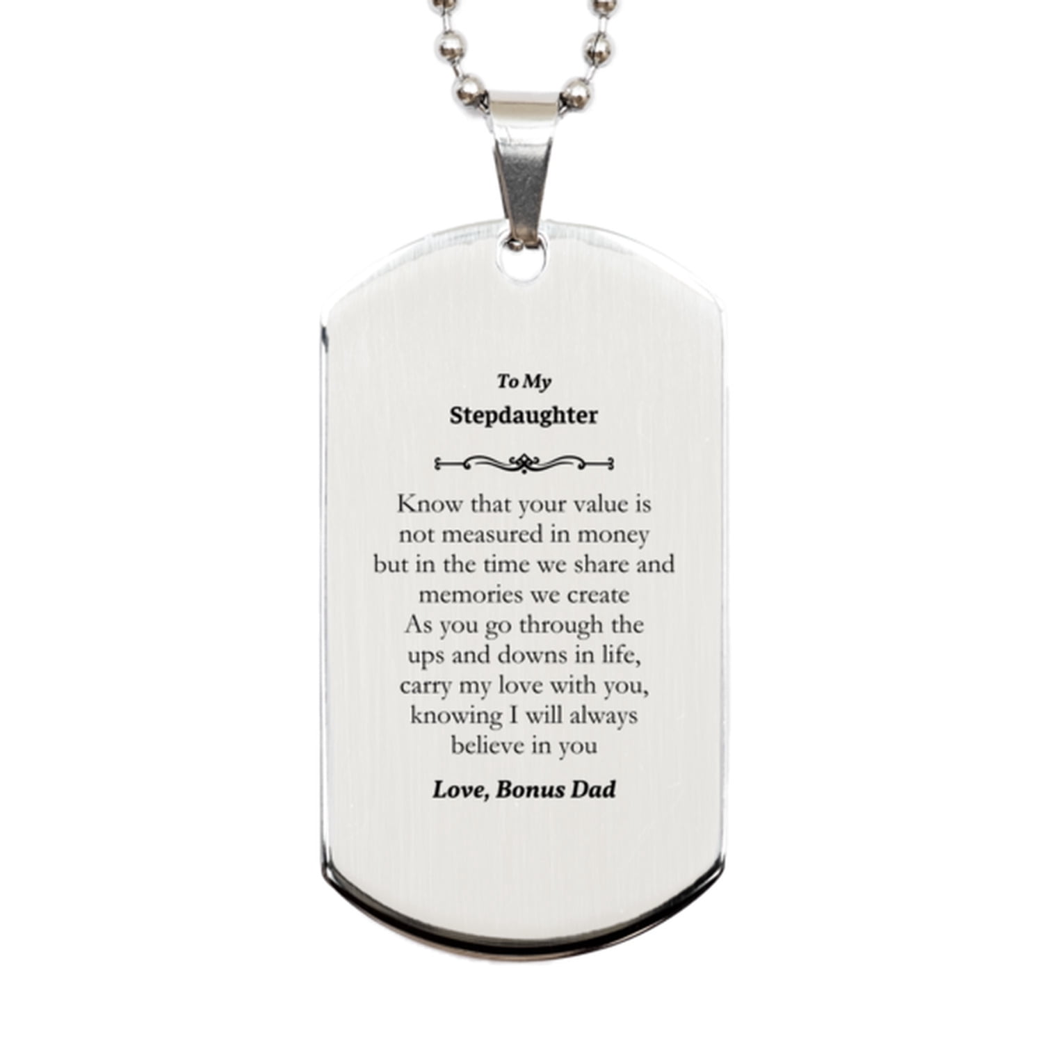 Stepdaughter Engraved Silver Dog Tag - Carry My Love with You, Always ...