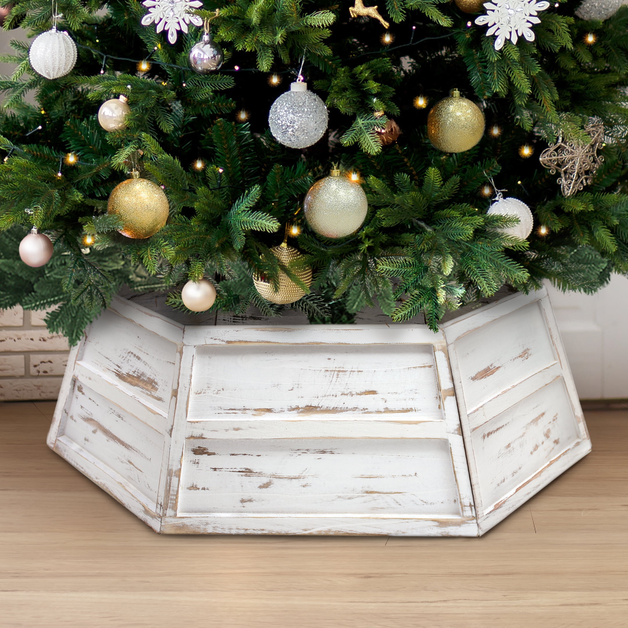Stephan Roberts 31.5 in 2 Panel Wooden Christmas Tree Collar Hexagon ...