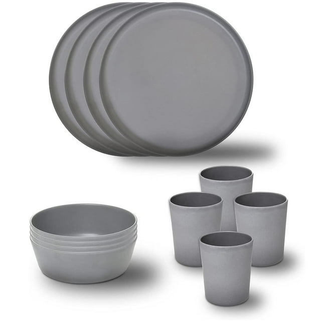 Stephan Roberts 12-Piece Unbreakable, Microwave Safe Bamboo Dinnerware ...