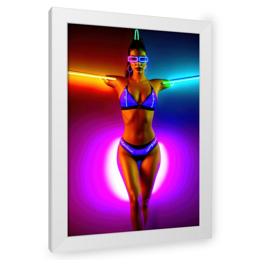 Stephen Chambers 17x24 White Modern Wood Framed Wall Art Titled Neon