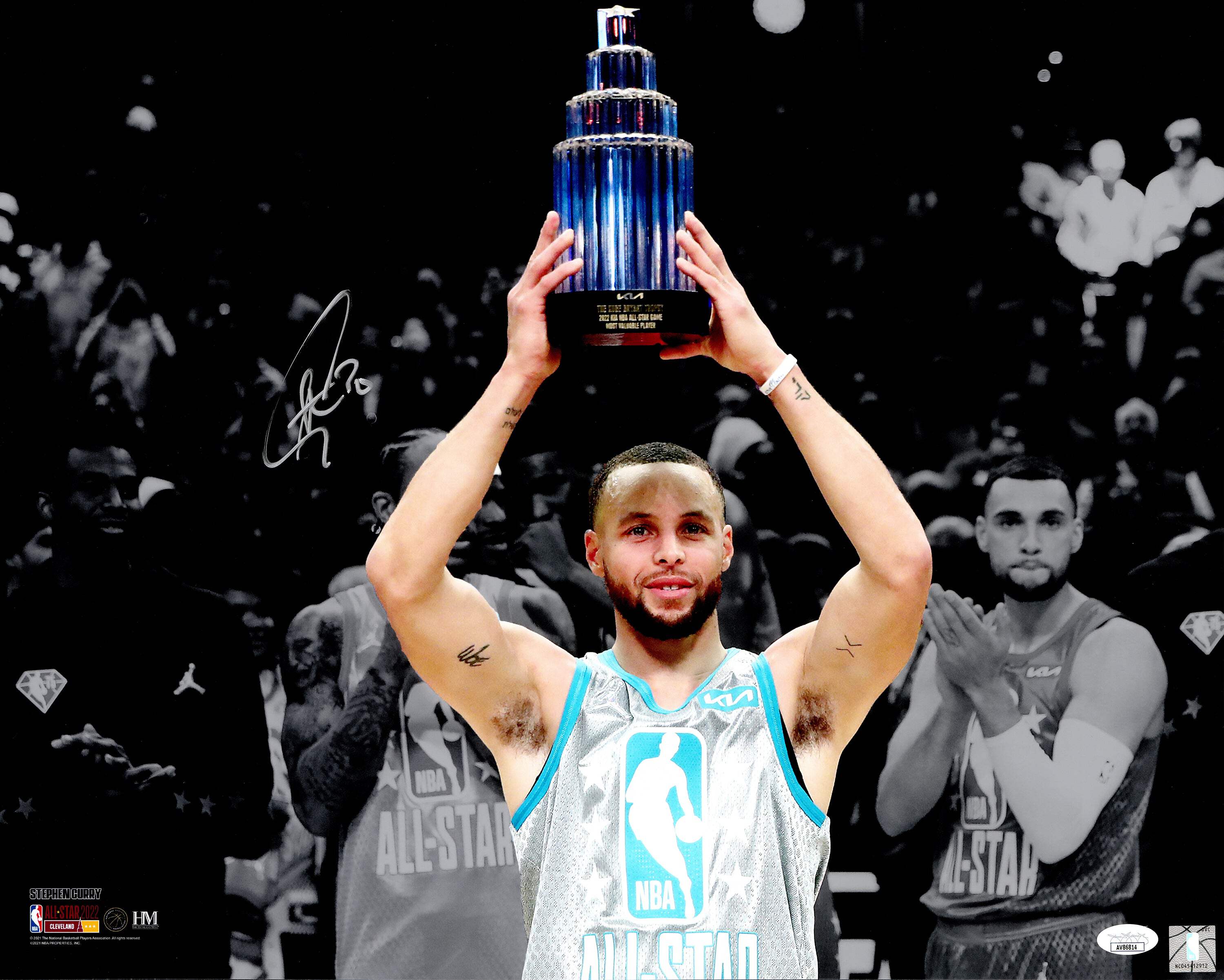 Stephen Curry Autographed 16x20 Photo Golden State Warriors All Star Game MVP Trophy JSA Stock ...