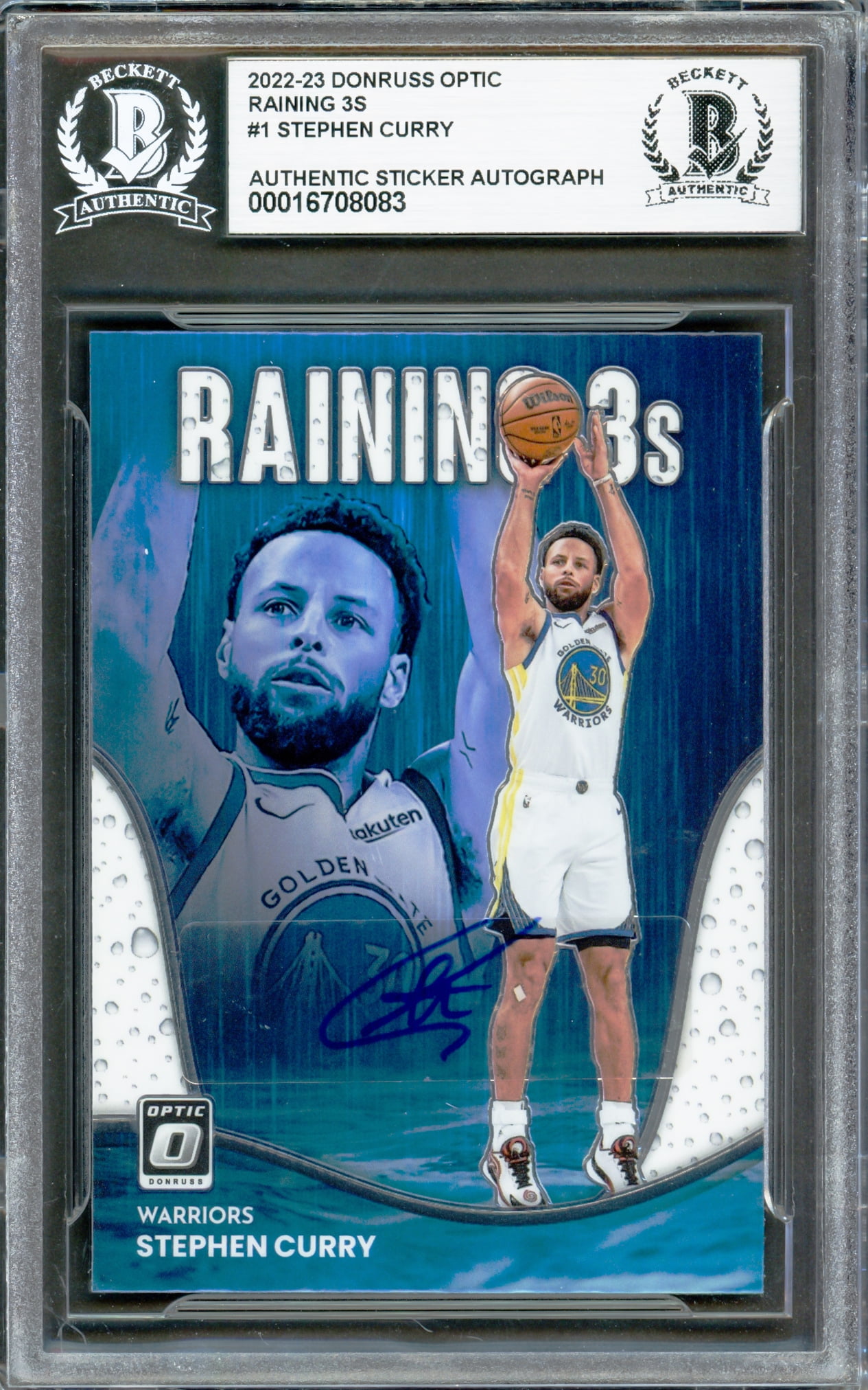 Stephen Curry Autographed 2022-23 Donruss Optic Raining 3's Card #1 ...