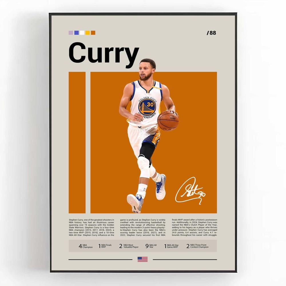 Stephen Curry Poster, Golden State Warriors Print, Basketball Art ...