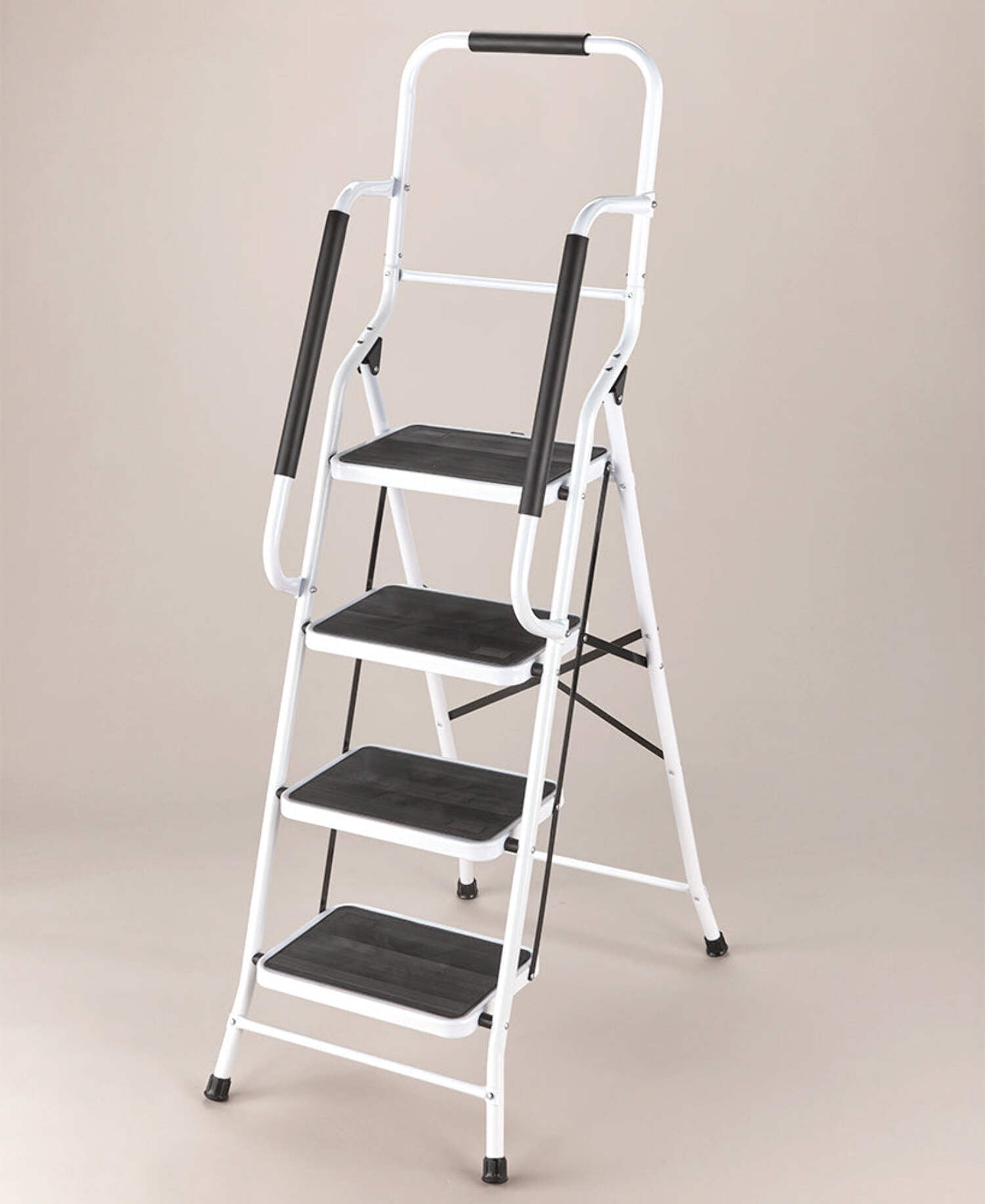 4-Step Folding Steel Ladder with Handrails and Non-Slip Treads ...