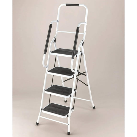 4-Step Folding Steel Ladder with Handrails and Non-Slip Treads ...