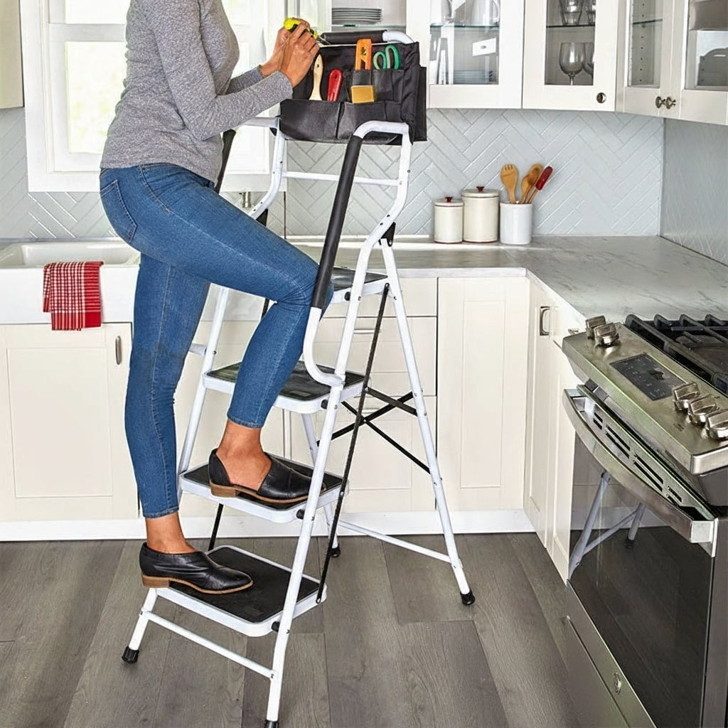 3 or 4 Step Folding Ladder with Handrails or Ladder Tool Caddy ...