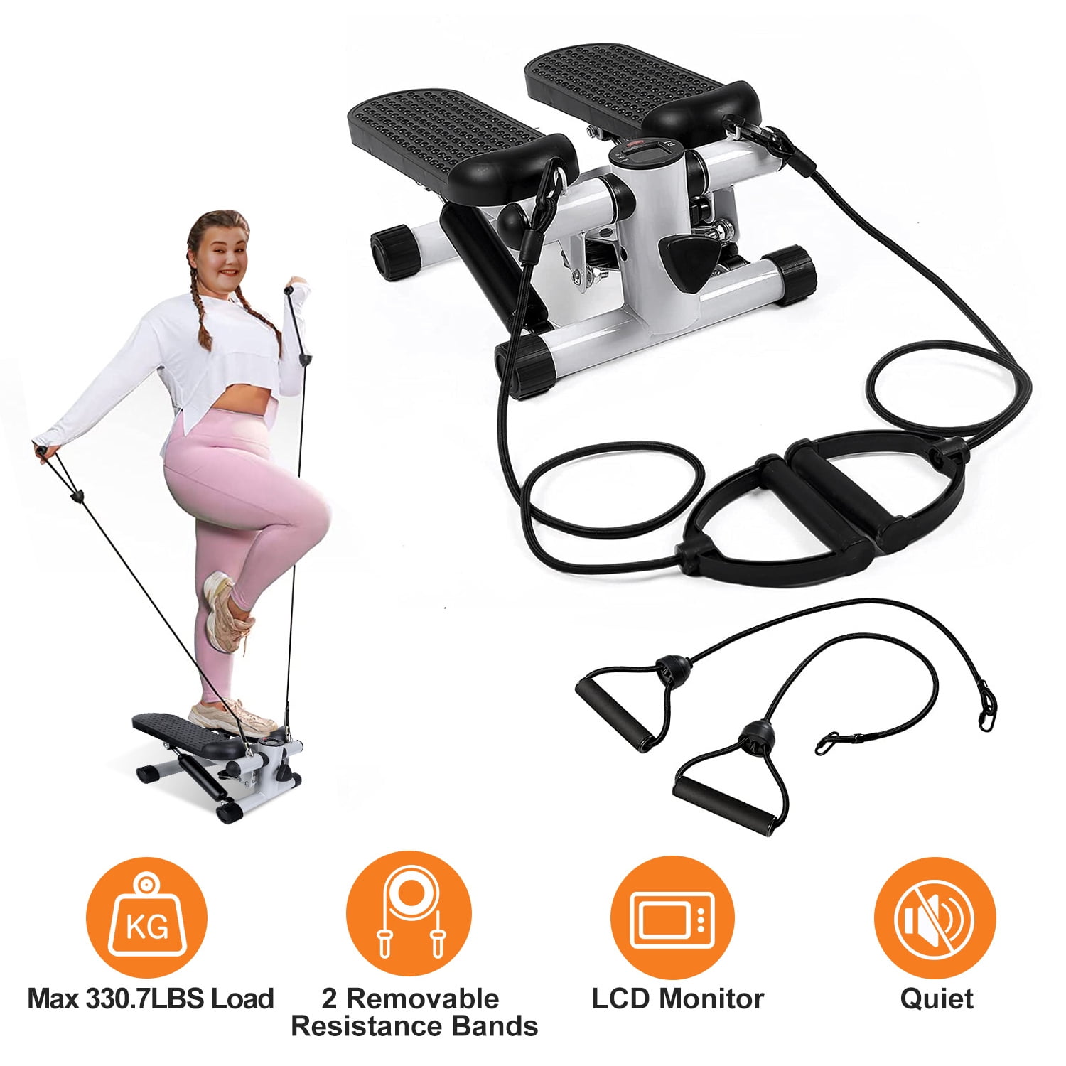 Steppers for Exercise, Mini Stair Stepper with Resistance Bands at Home ...