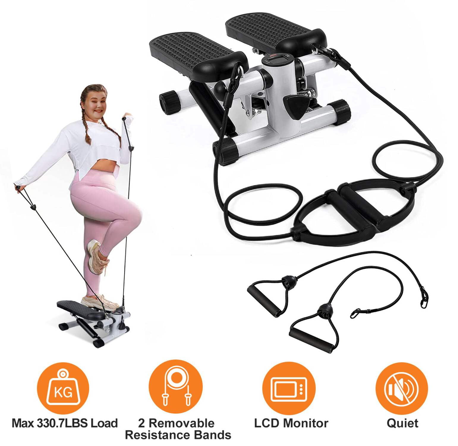 Steppers for Exercise, Mini Stair Stepper with Resistance Bands at Home ...