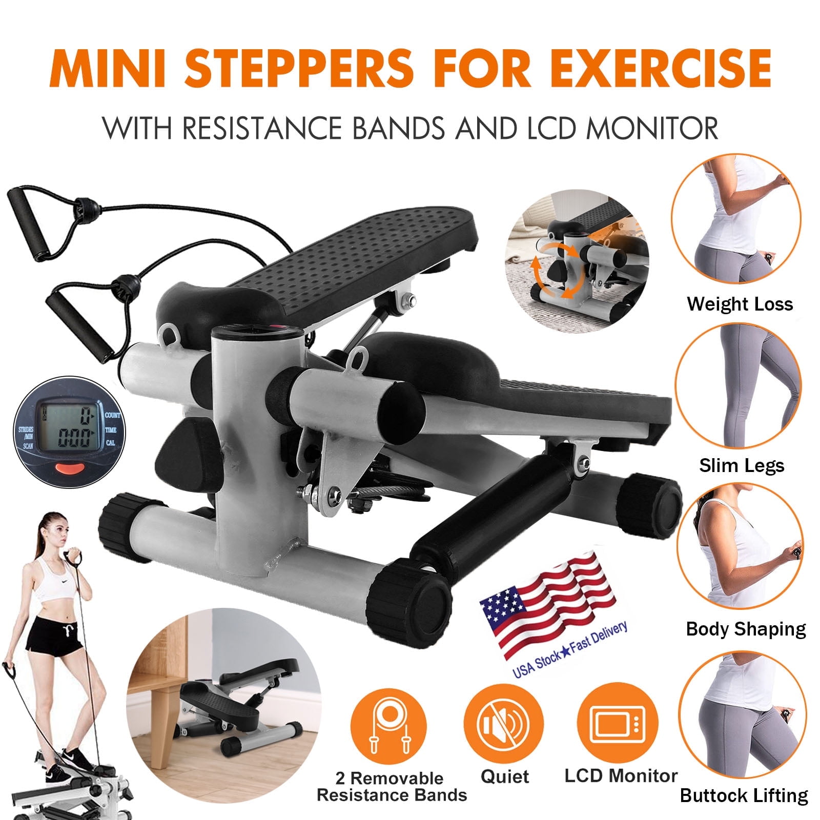 Compact Mini Stepper Aerobic Exercise Gym Equipment with Resistance ...