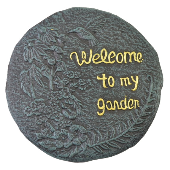 Stepping Stone Plaque - Welcome To My Garden Hummingbird - Verdigris ...