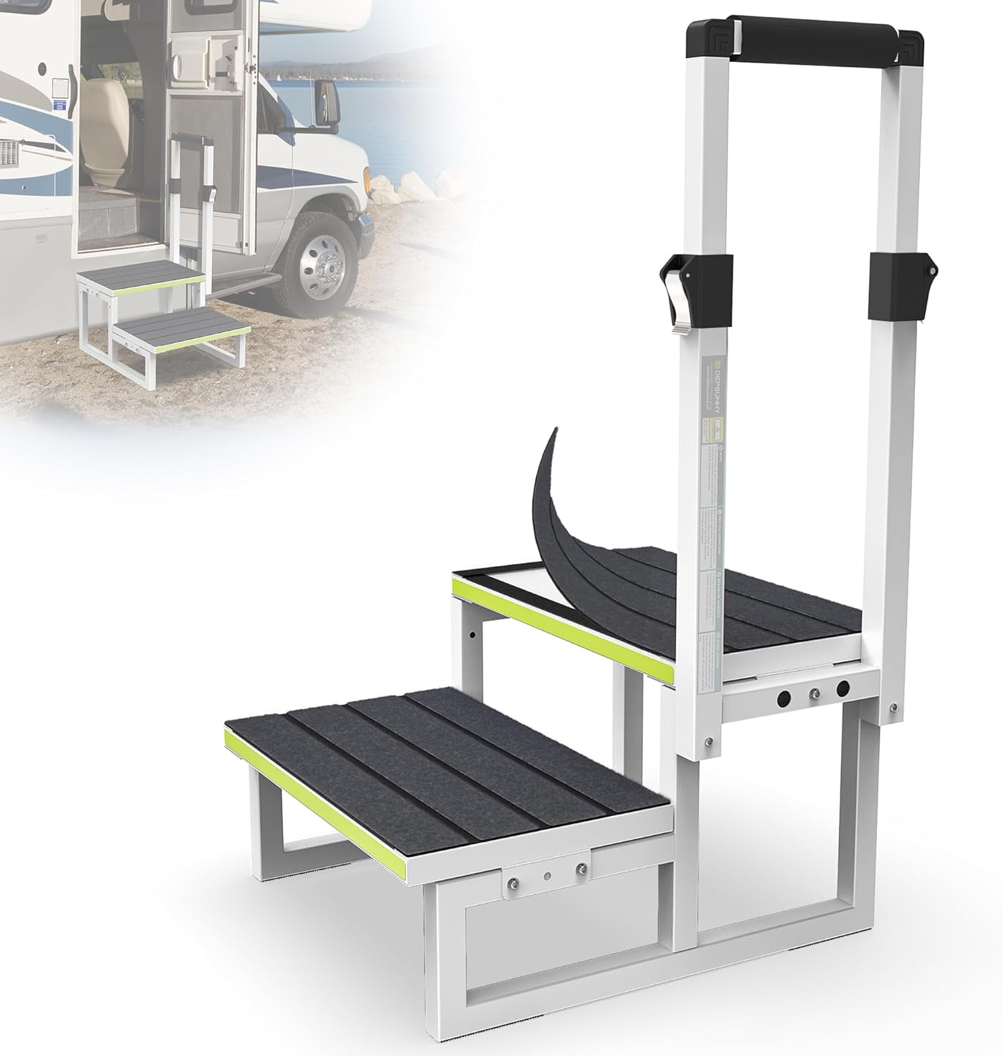 RV Steps with Handrail (25.6"-40") Adjustable for Both Sides, 2 Step ...