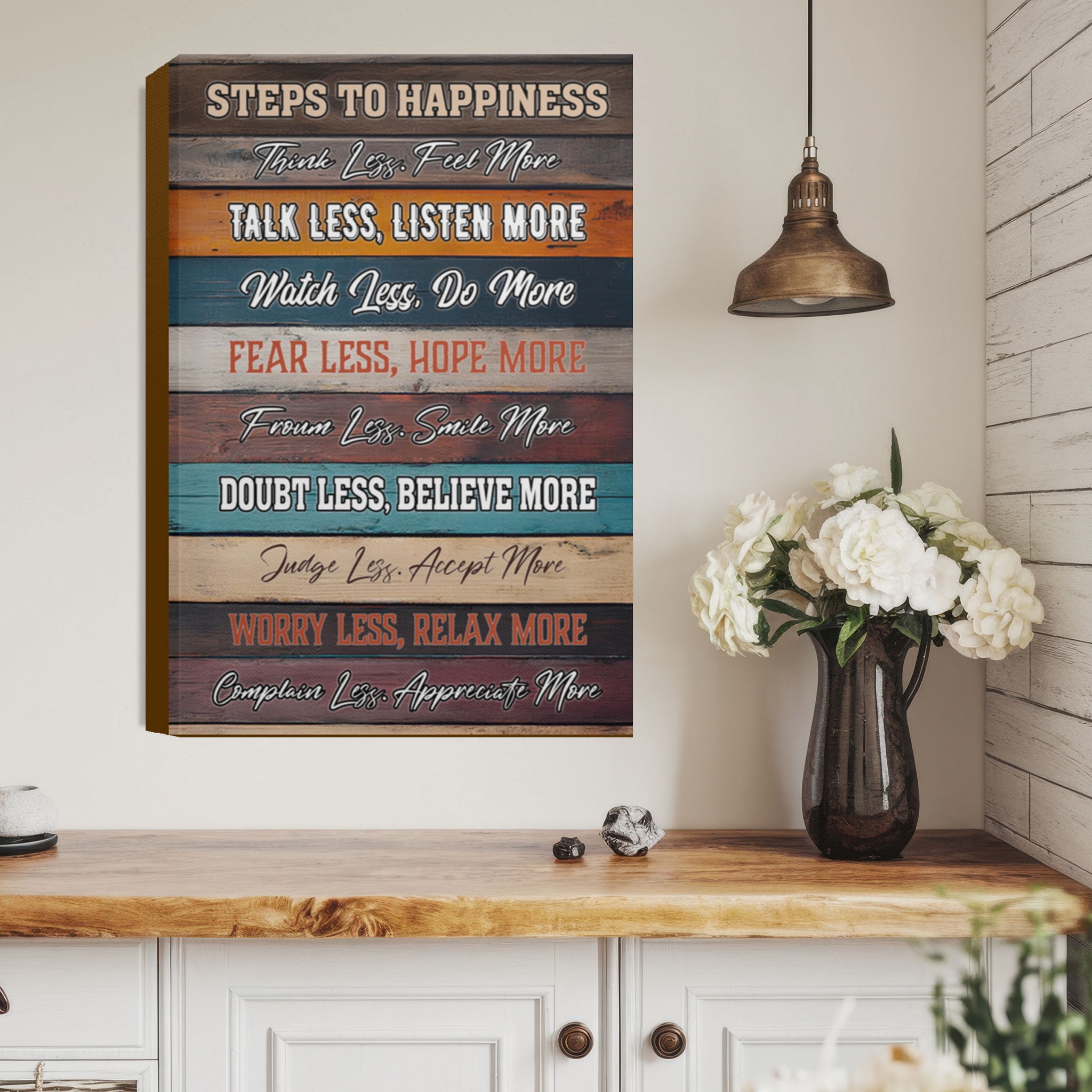 Steps To Happiness Motivational Quote Wall Art – Inspirational Canvas ...