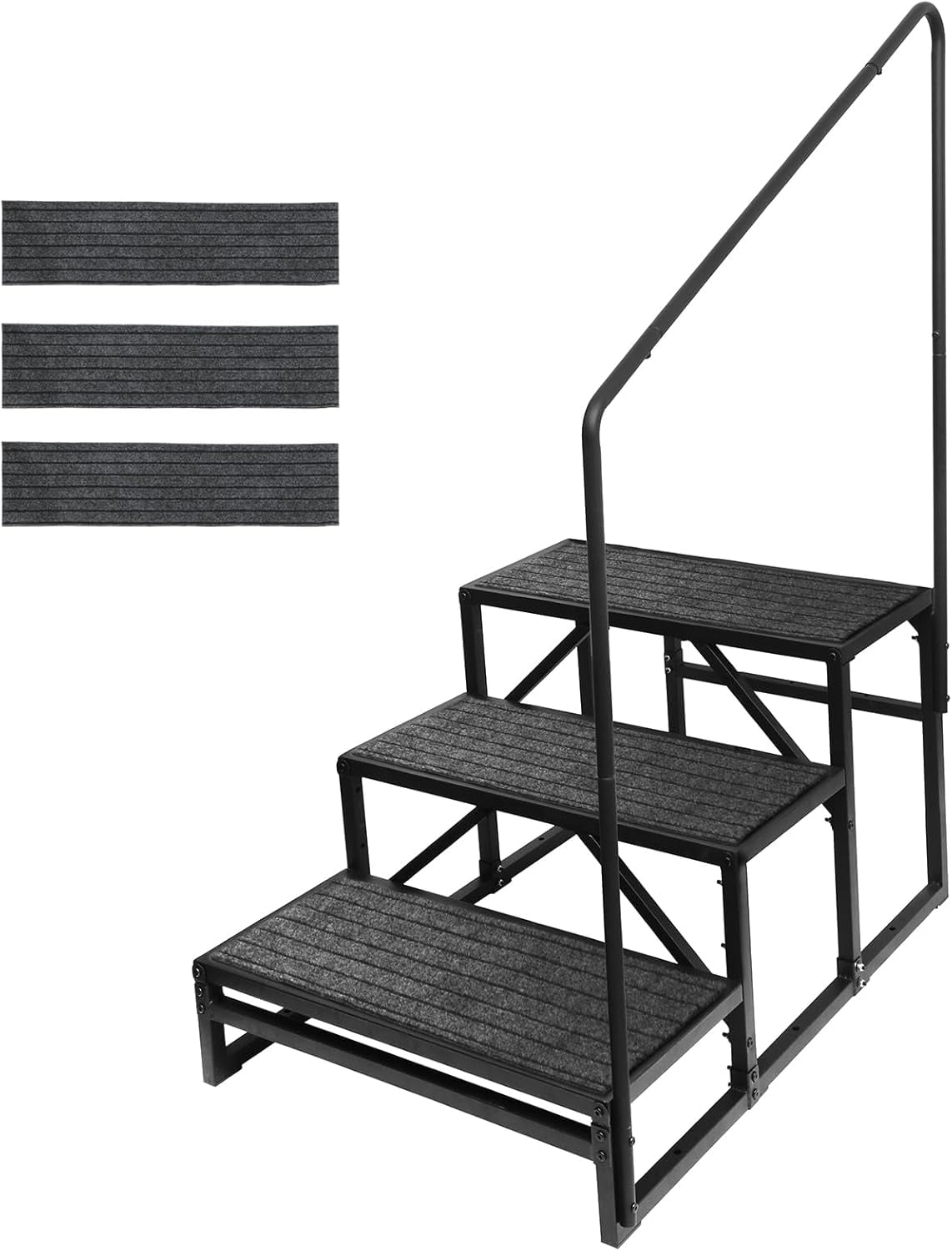 Steps with Handrail and Mat, 3-Step Heavy Duty Stable Universal Stair ...