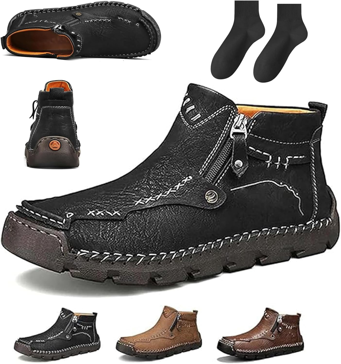 Stepthetop Motorcycle Boots Men, Hand-Stitched Genuine Leather Boots ...