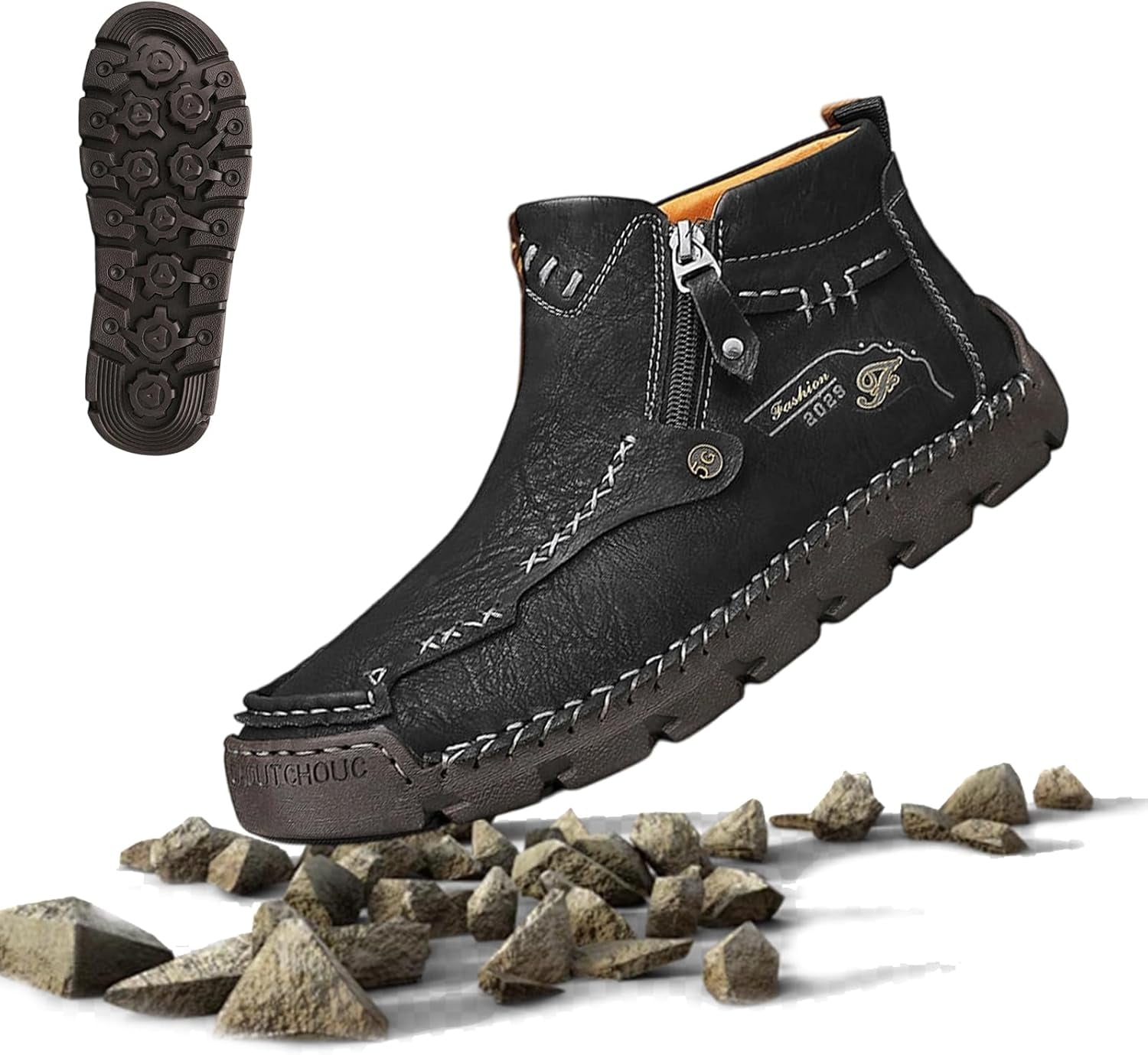 Stepthetop Motorcycle Boots, Sawbehind Mens Boots, Hand-Stitched Genuine Leather Boots-Wide Toe ...