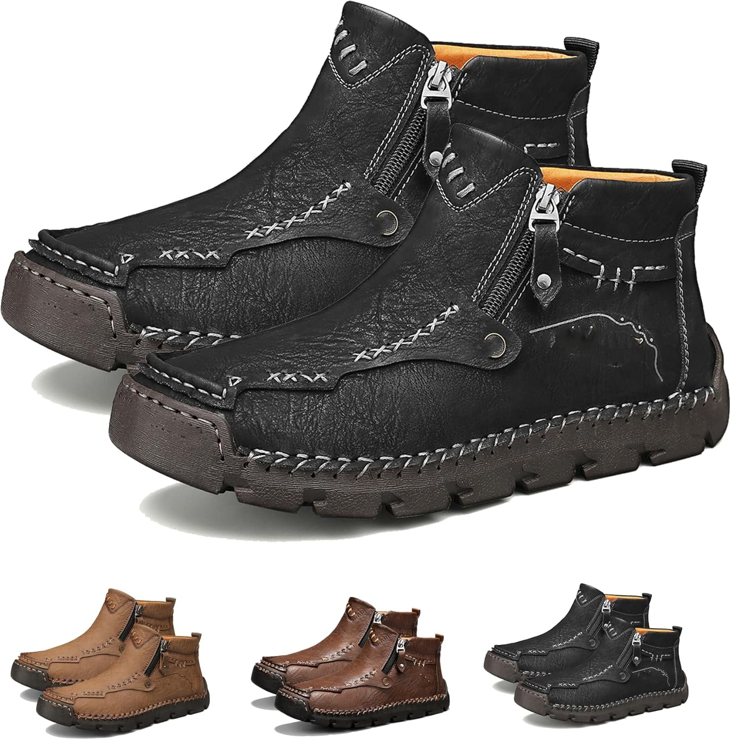 Stepthetop Motorcycle Boots, Step The Top Hand-Stitched Wide Toe Genuine Leather Boots for Men ...