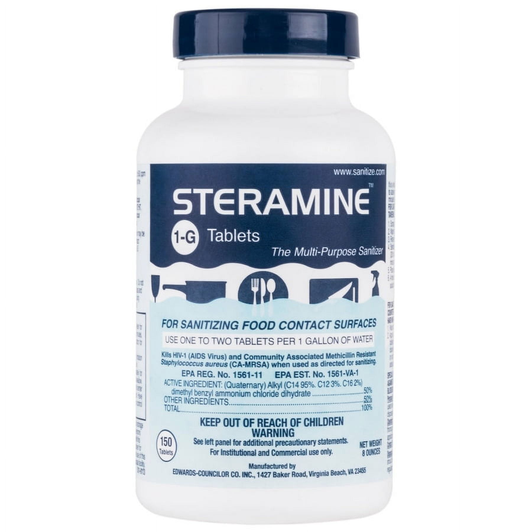 Steramine, Sanitizer Tablets For Dish Sanitation, 8 Oz., Pack of 1, 6 ...