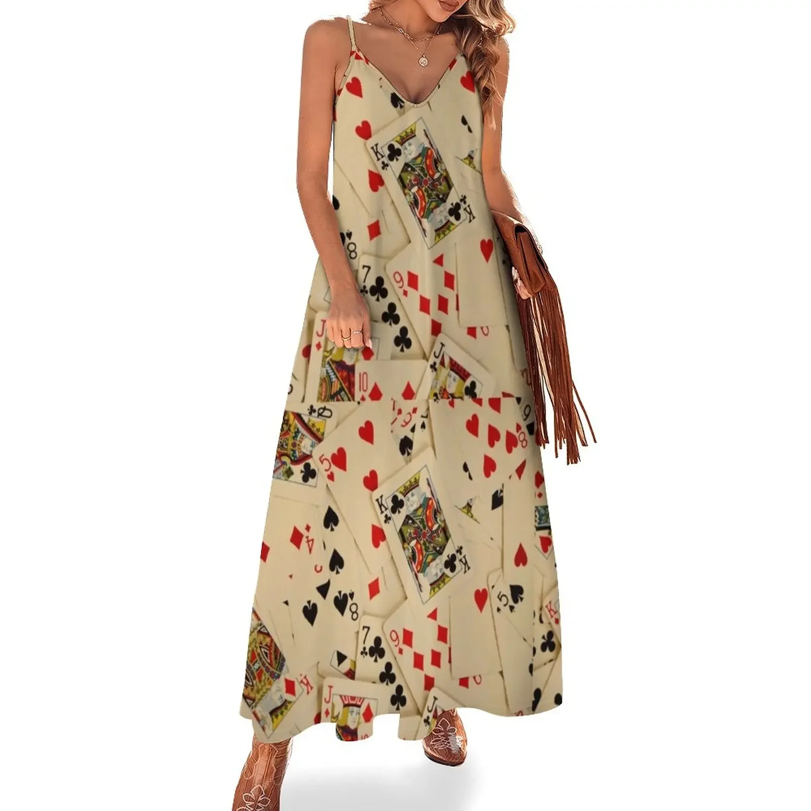 Stered Pack of Playing Cards Hearts Clubs s Spades Pattern Sleeveless Dress Dress women beach ...