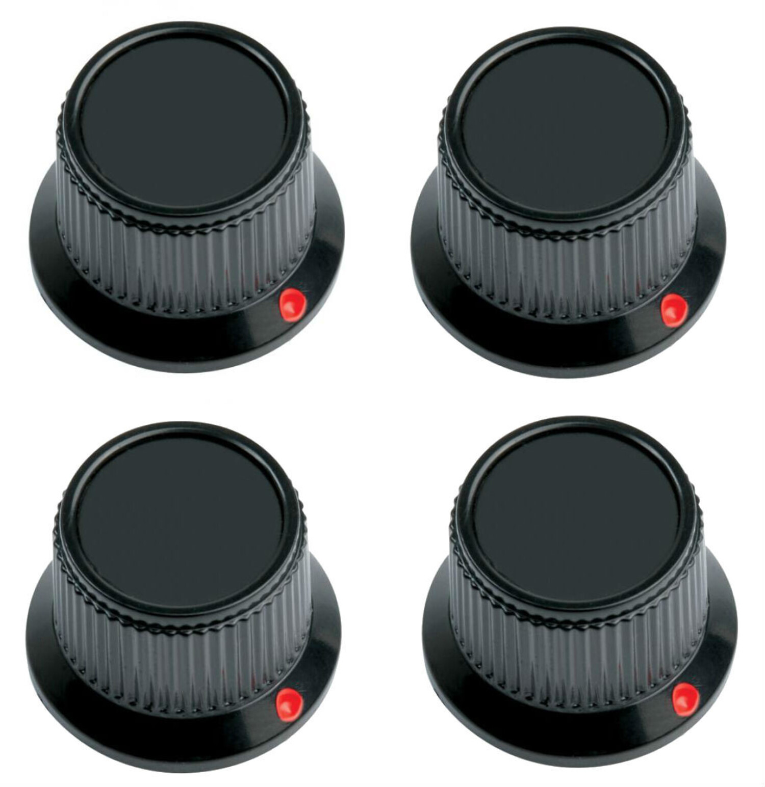 Steren 0.6in Ribbed Cylindrical Knob w/ Black Button and Red Dot - 4 ...