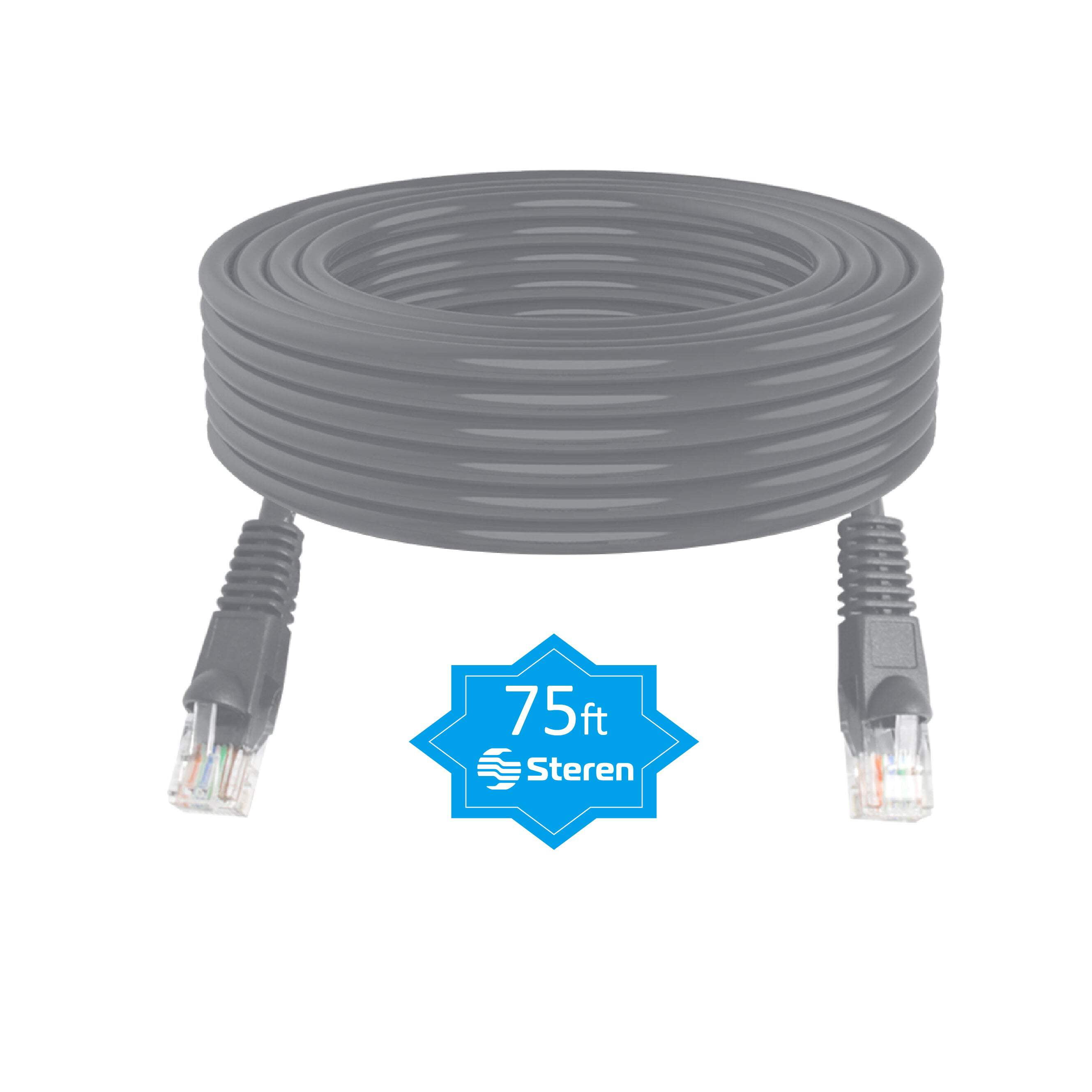 Steren 75ft Cat6 Patch Cord Snagless UTP cULus Molded Grey - Walmart.com