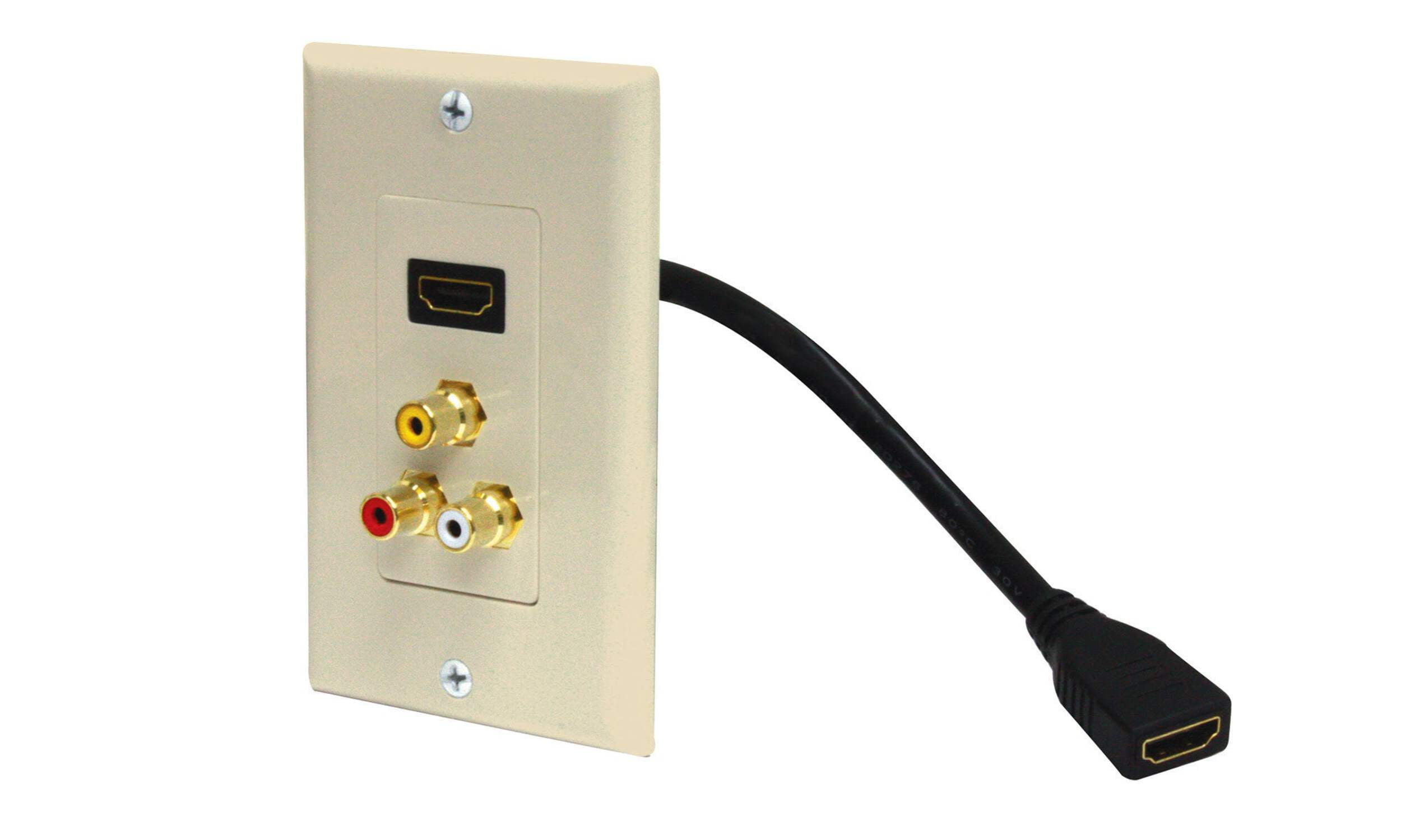 Steren HDMI Pigtail + 3-RCA Jack (Y/R/W) Decorator Wall Plate Ivory ...