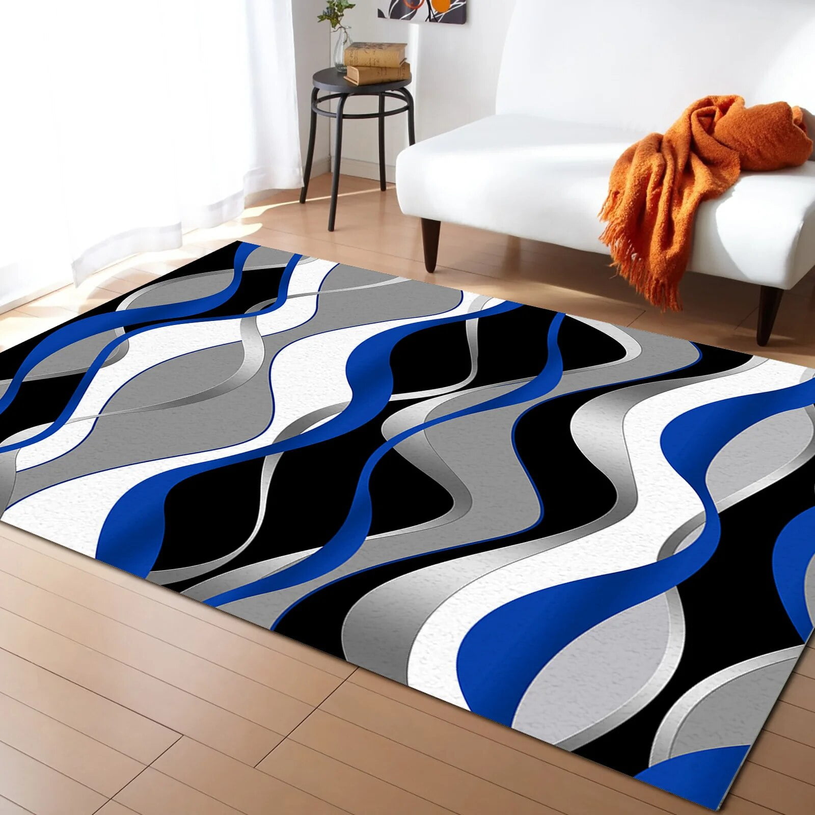Stereo Abstract Line Gradient Blue Carpet Area Rug Children's Room ...