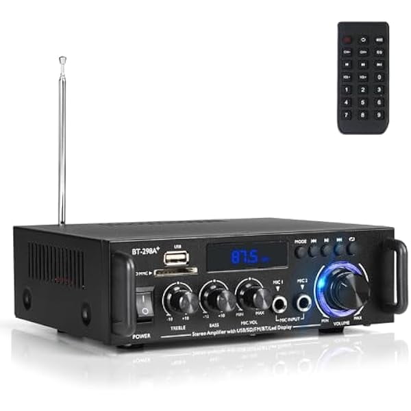 Stereo Audio Amplifier, 300W Home 2 Channel Wireless Bluetooth 5.0 ...