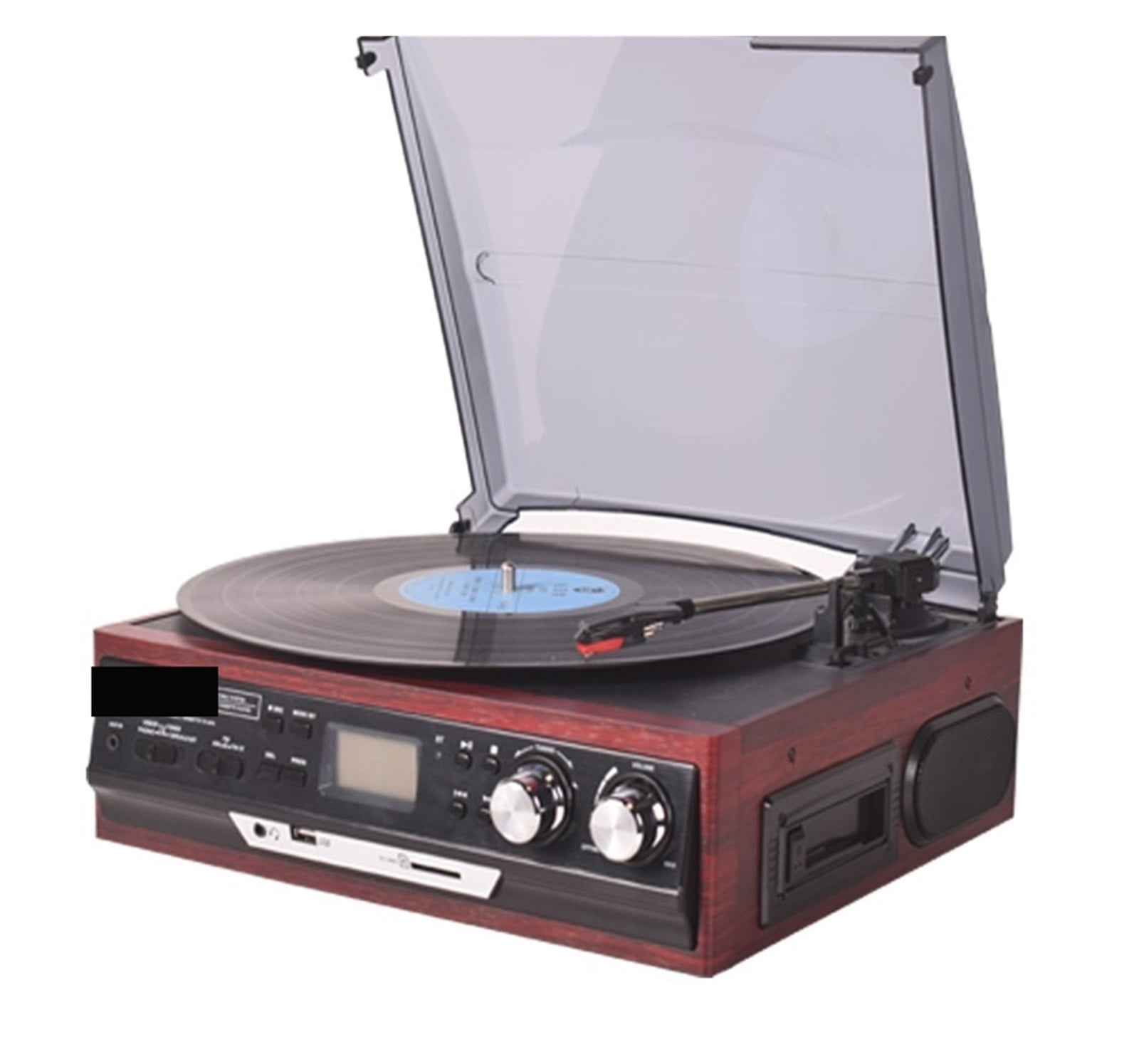 Stereo Phono Turntable BT Vintage Vinyl LP Record Player AMFM Radio USB ...