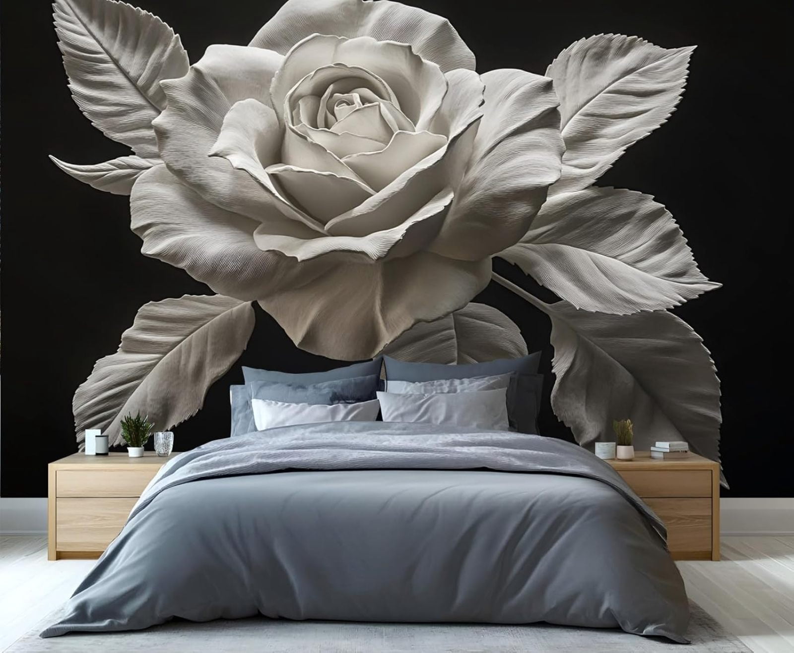 Stereo Relief Roses Wall Mural, Embossed Flowers And Leaves 3D ...