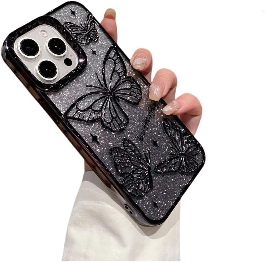 Stereo Ruffled Butterfly Big Hole Phone Case with Glitter Paper Pieces ...