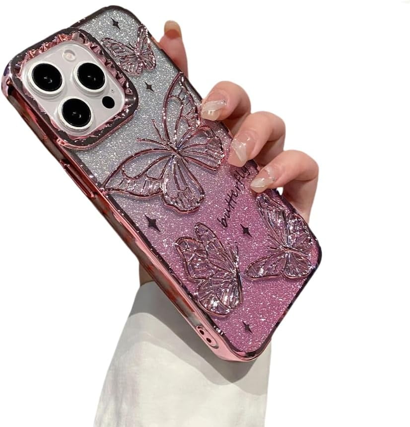 Stereo Ruffled Butterfly Big Hole Phone Case with Glitter Paper Pieces ...