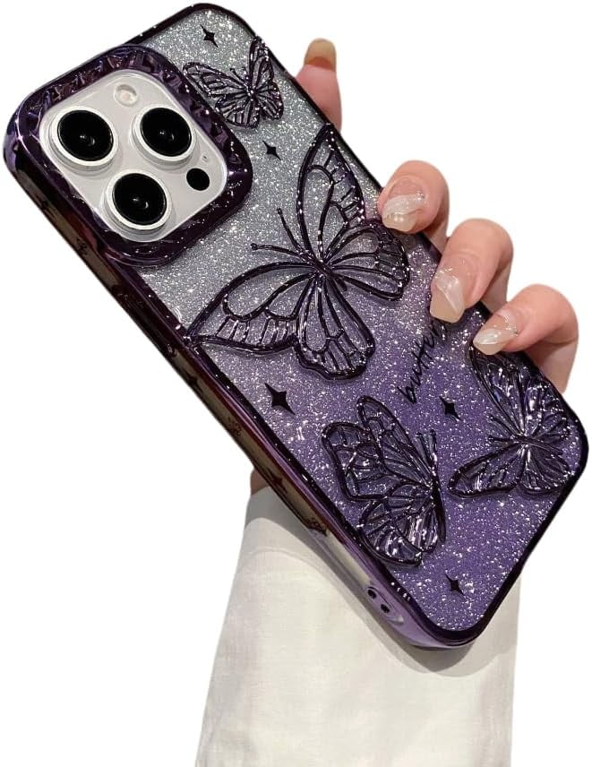 Stereo Ruffled Butterfly Big Hole Phone Case with Glitter Paper Pieces ...