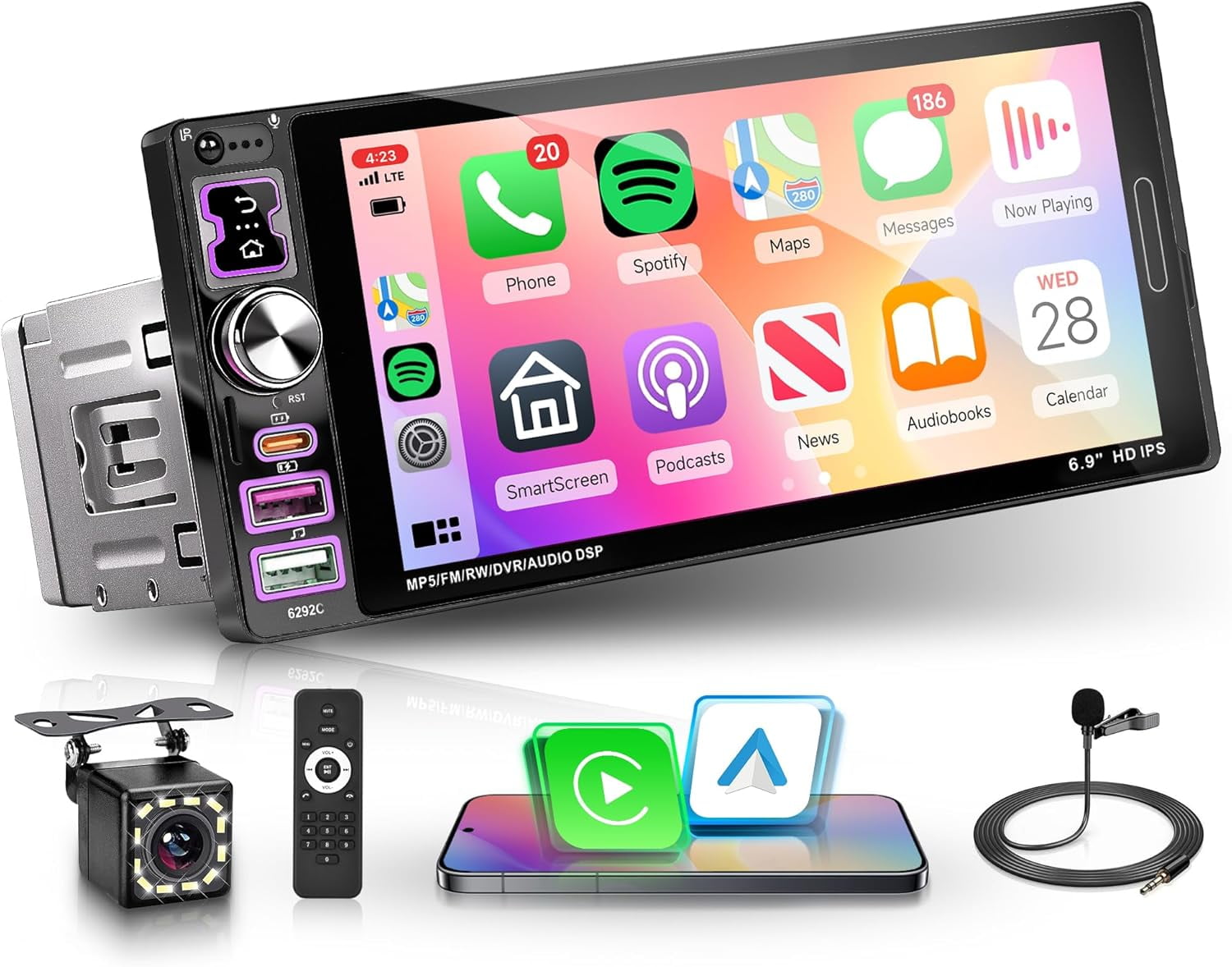 Stereo Single Din Radio with 5.2, 6.9 inch Touch Screen Mirror Link FM ...