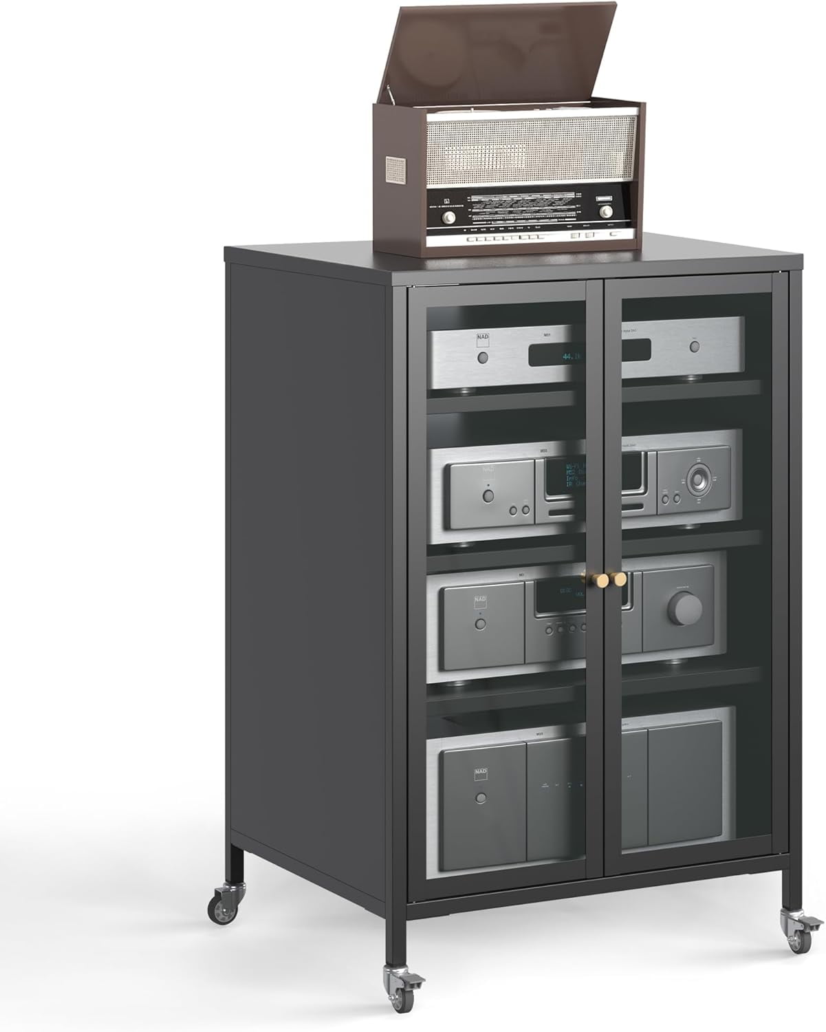 Stereo Storage Cabinet with 3 Adjustable Shelves Audio Video Stand with ...
