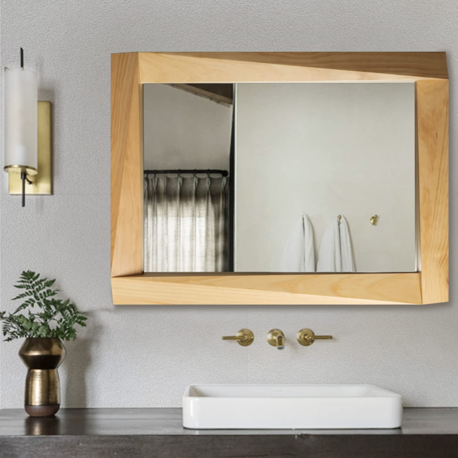 H-A Stereo Wooden Frame Wall Mirror Rustic Wood Vanity Mirror for ...