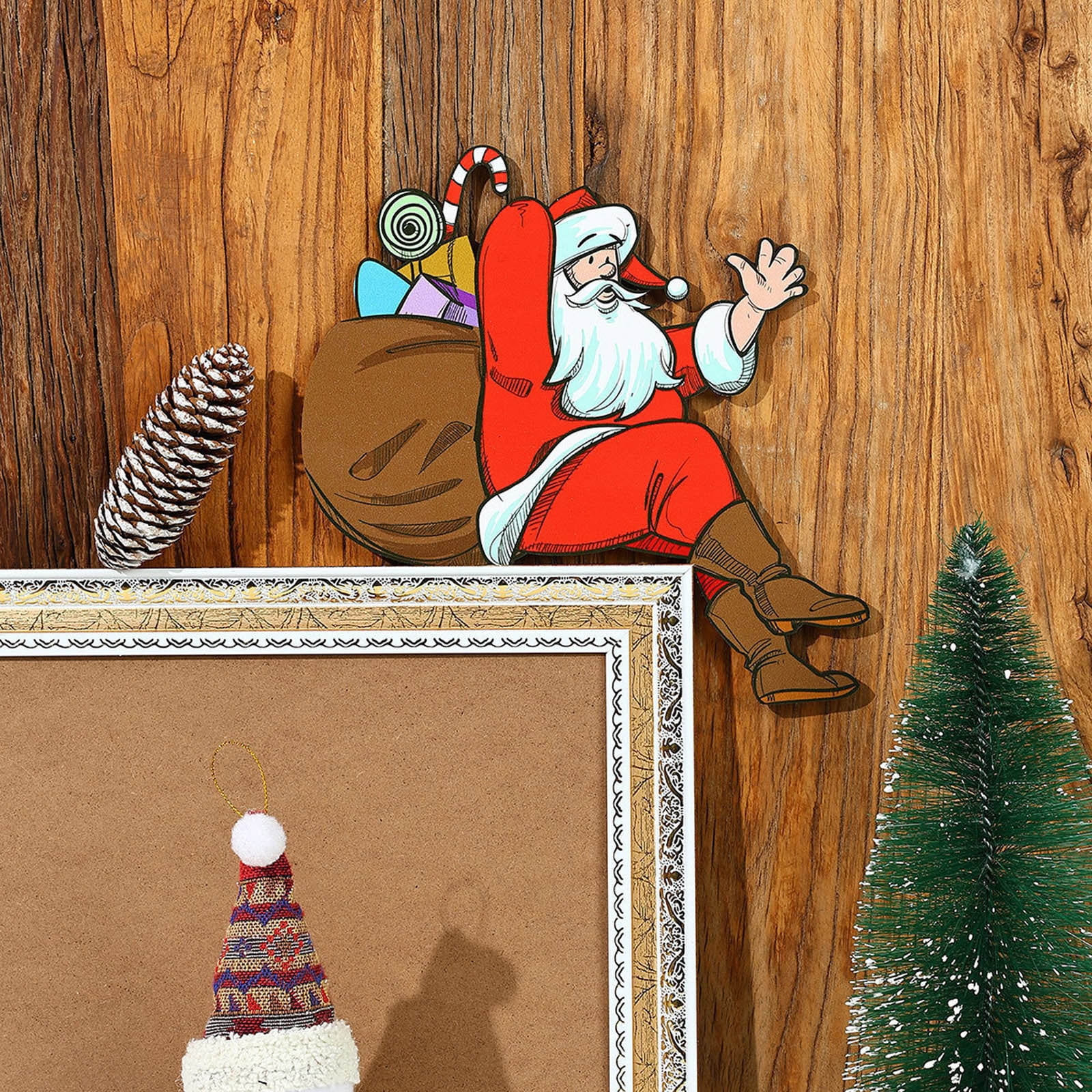Stereoscopic Santa Claus Deer Cart Wooden Door Corner Sticker Door ...