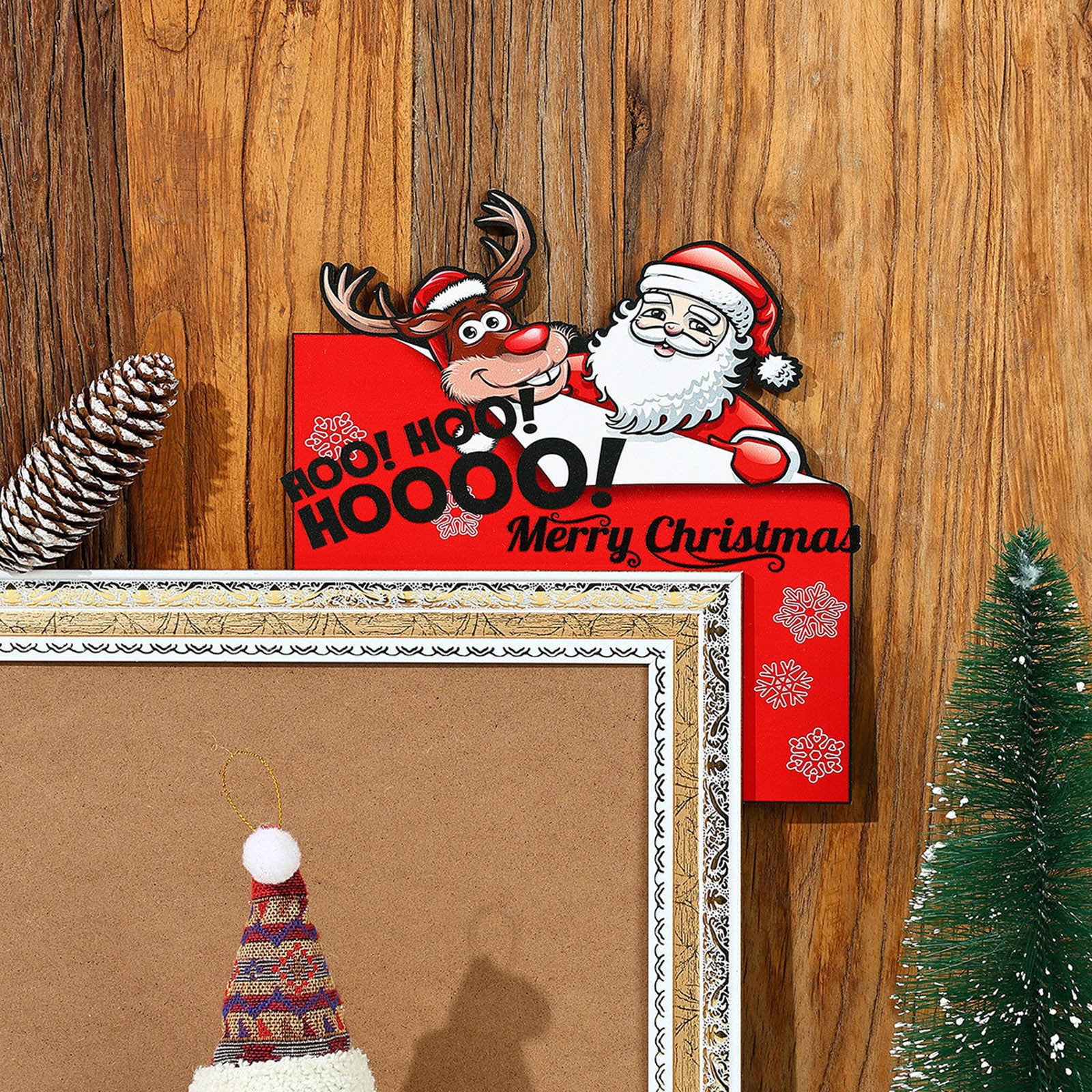 Stereoscopic Santa Claus Deer Cart Wooden Door Corner Sticker Door ...