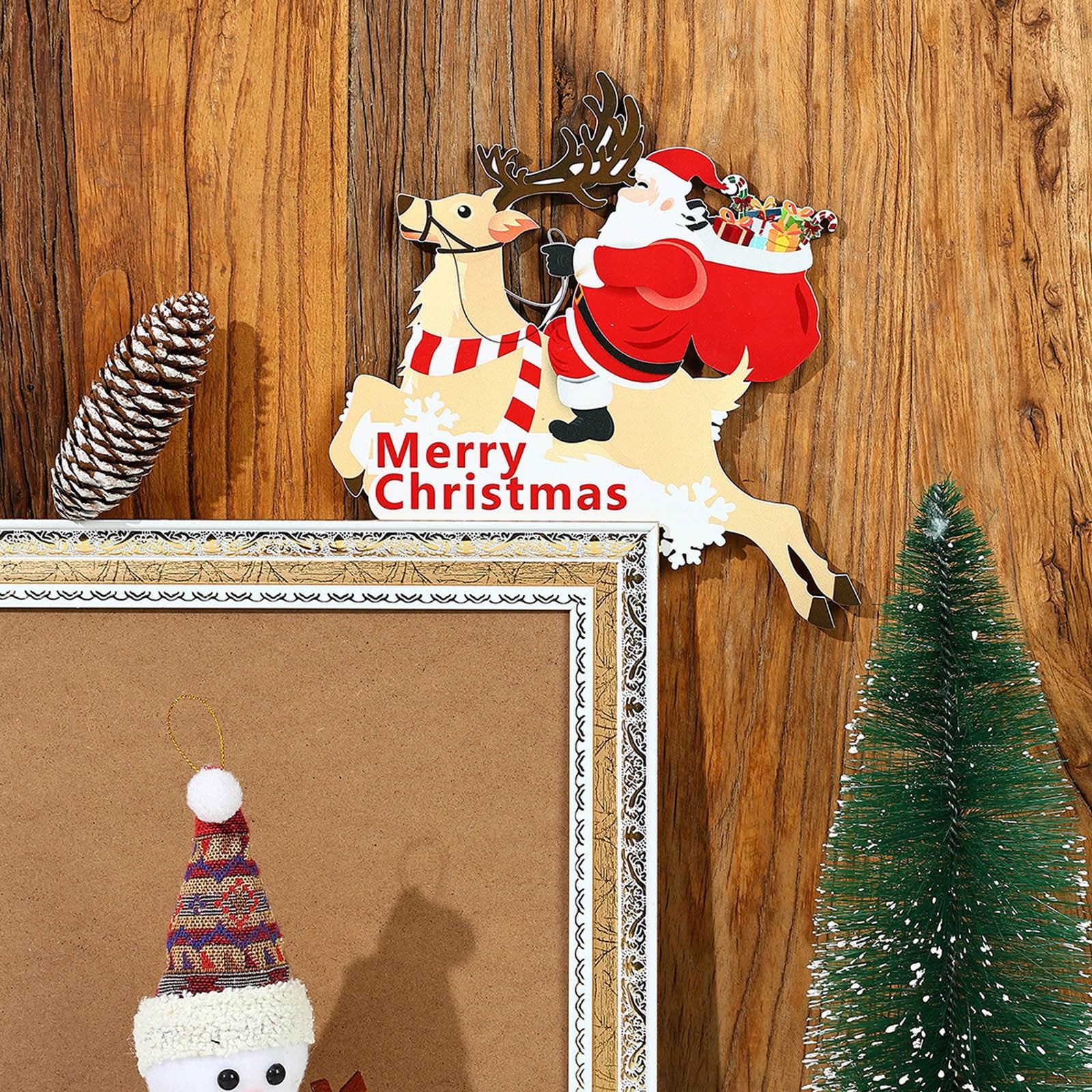 Stereoscopic Santa Claus Deer Cart Wooden Door Corner Sticker Door ...