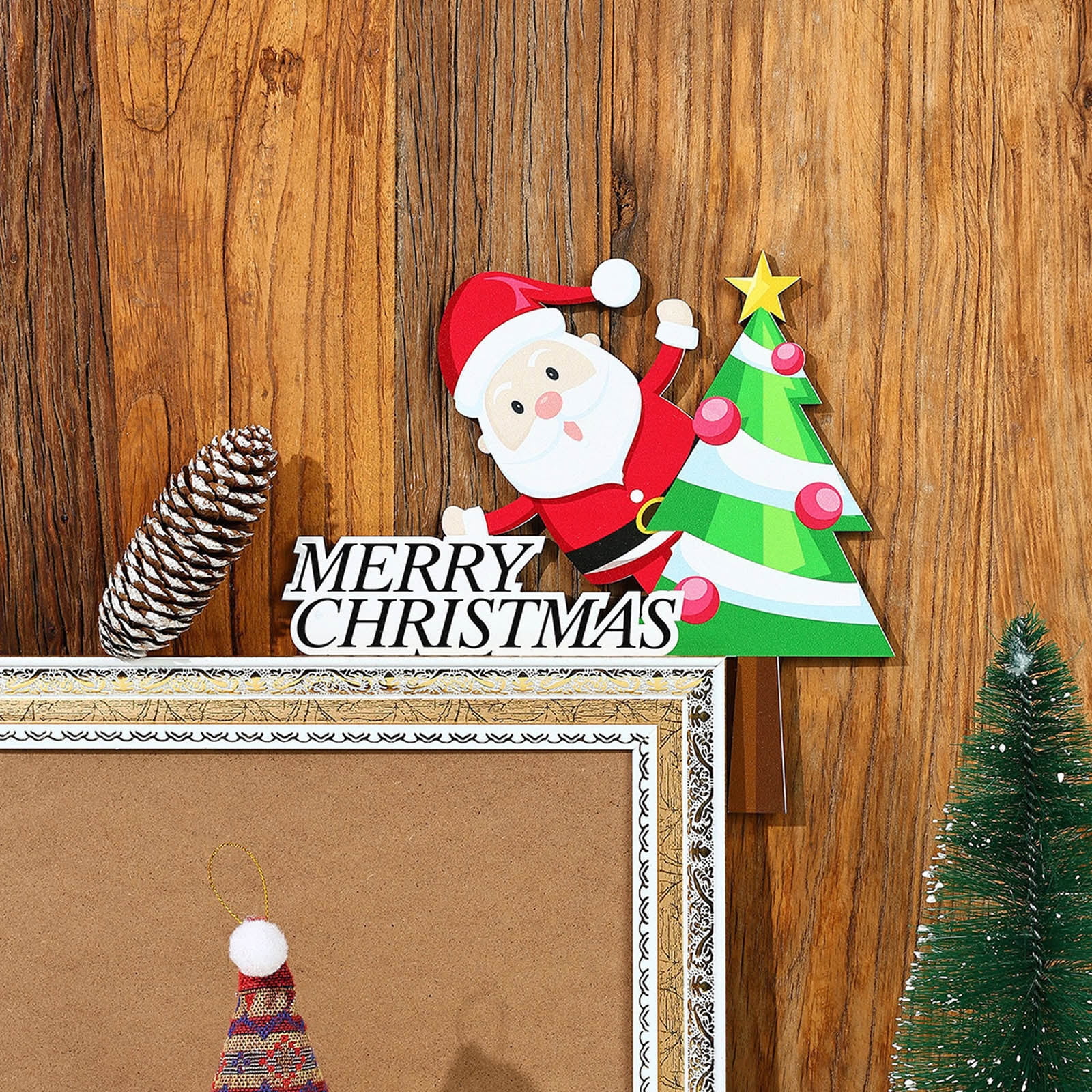 Stereoscopic Santa Claus Deer Cart Wooden Door Corner Sticker Door ...