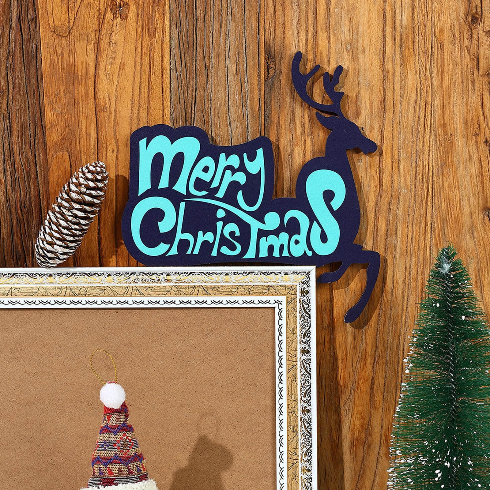 Stereoscopic Santa Claus Deer Cart Wooden Door Corner Sticker Door ...