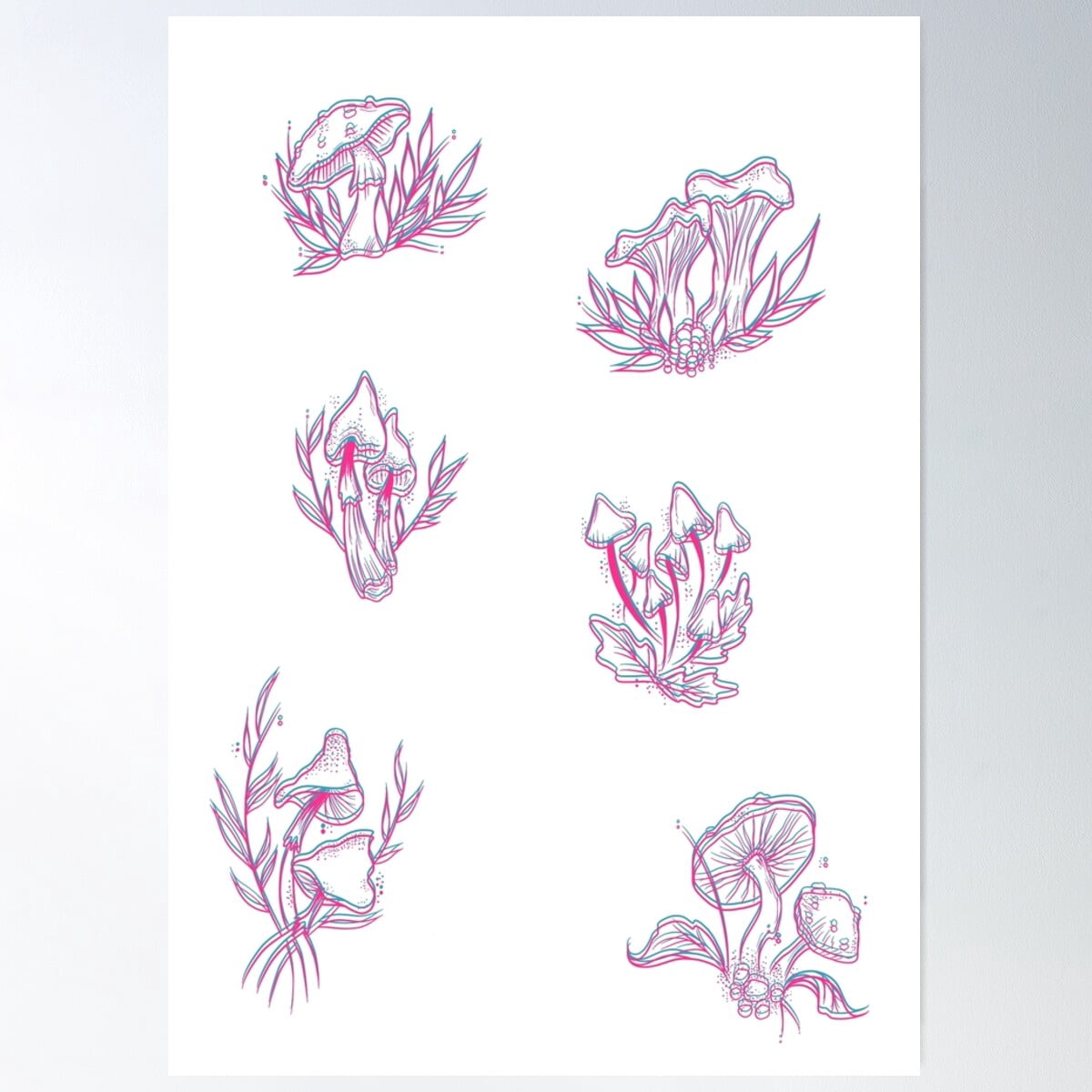Stereoscopy Mushroom Variety Bespoke Line Drawings | Mushroom Pack ...