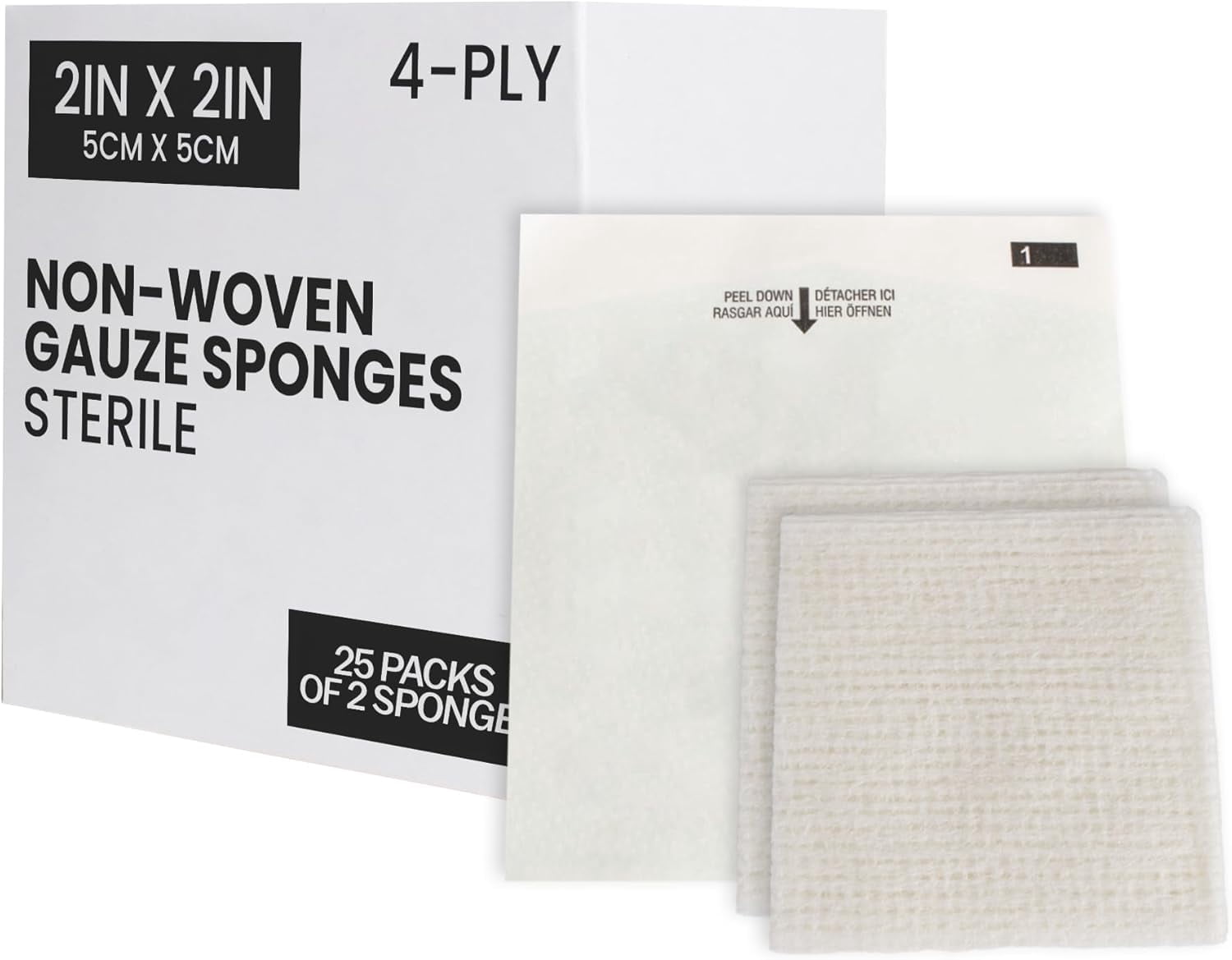 Sterile Gauze Pads, 2” x 2” Disposable 4-Ply Non-Woven Gauze Sponges ...