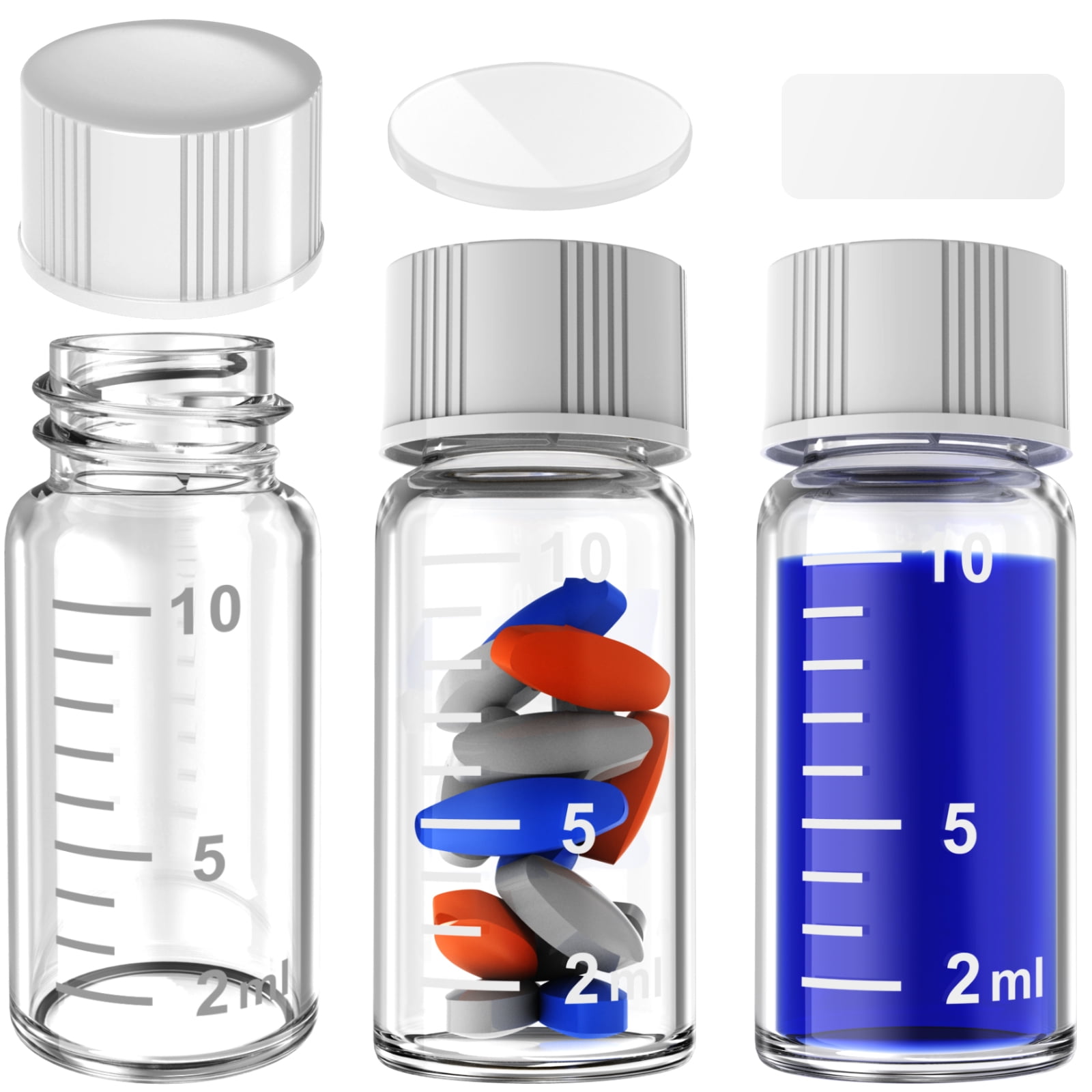 Sterile Glass Vials ,Clear Sample Vials with Measuring Line and White ...