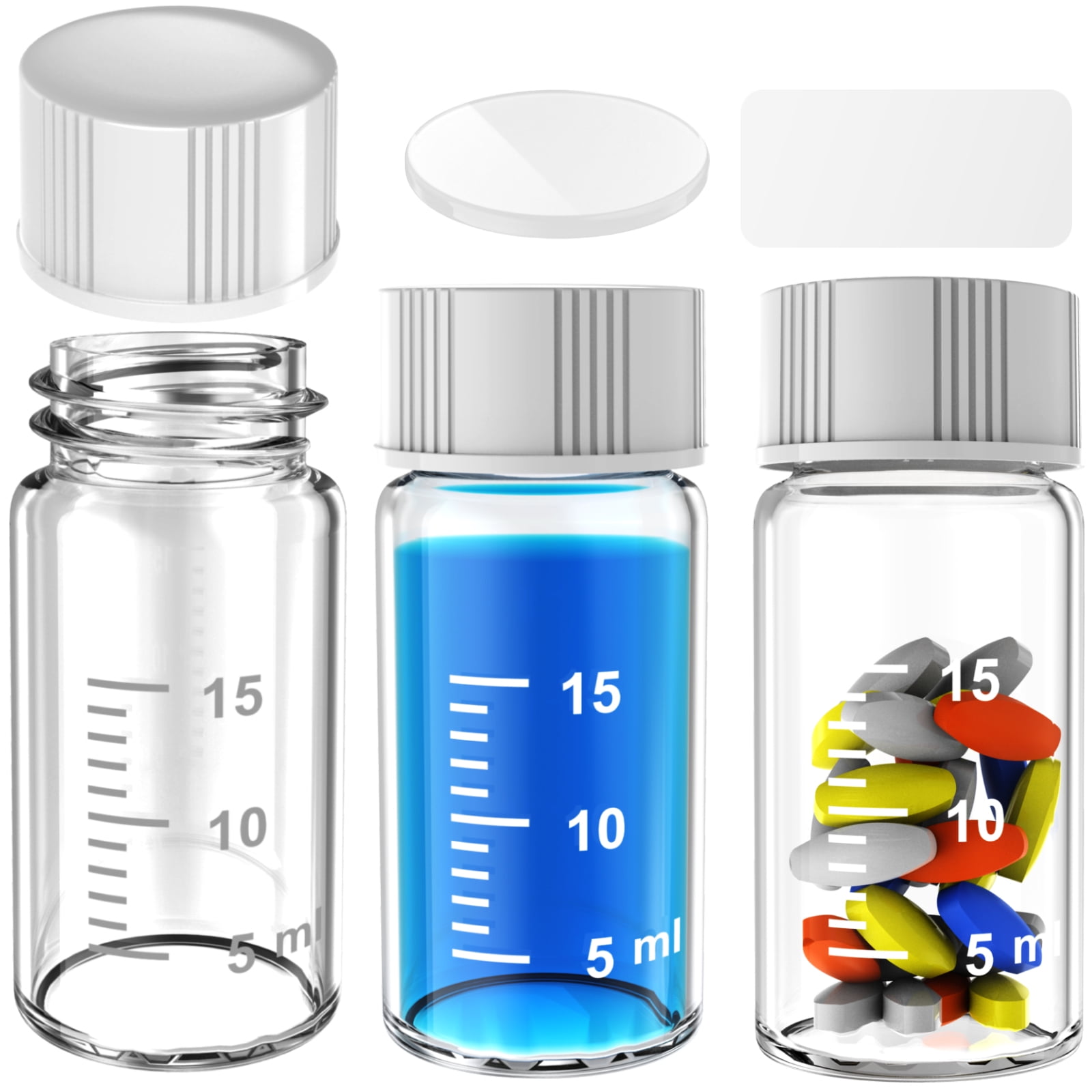 Sterile Glass Vials ,Clear Sample Vials with Measuring Line and White ...
