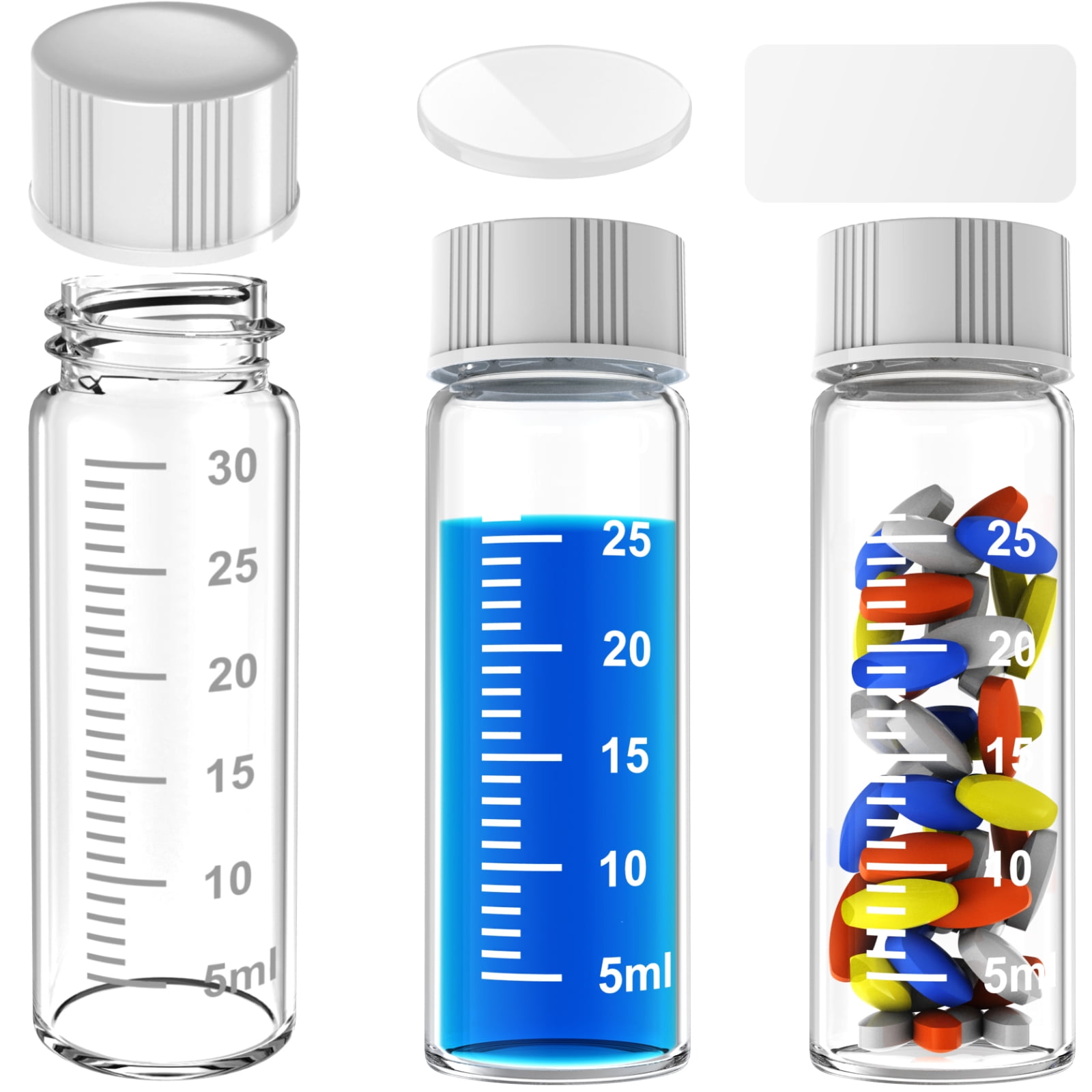 Sterile Glass Vials ,Clear Sample Vials with Measuring Line and White ...