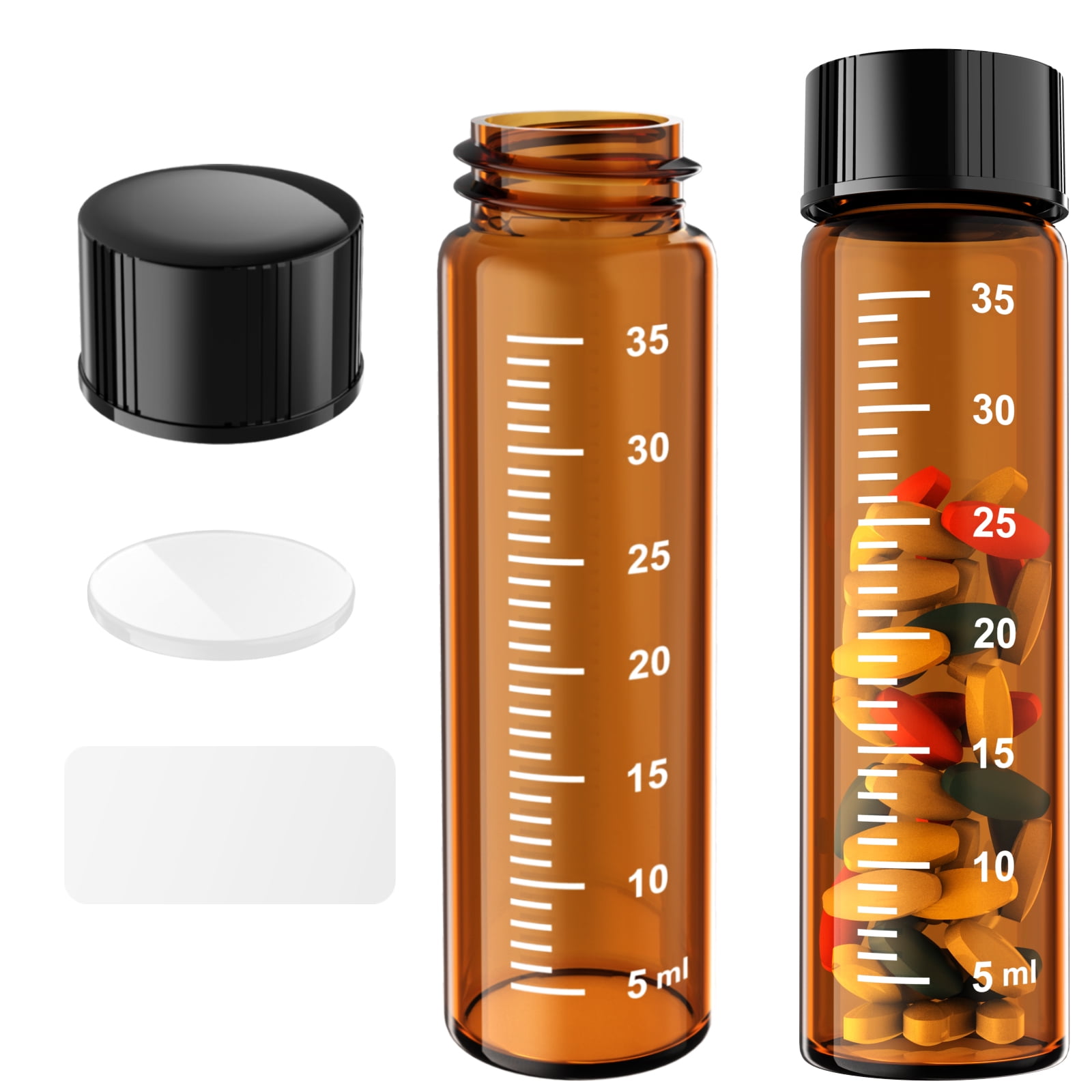 Sterile Glass Vials with Black Screw Cap White Graduation Leak Proof ...