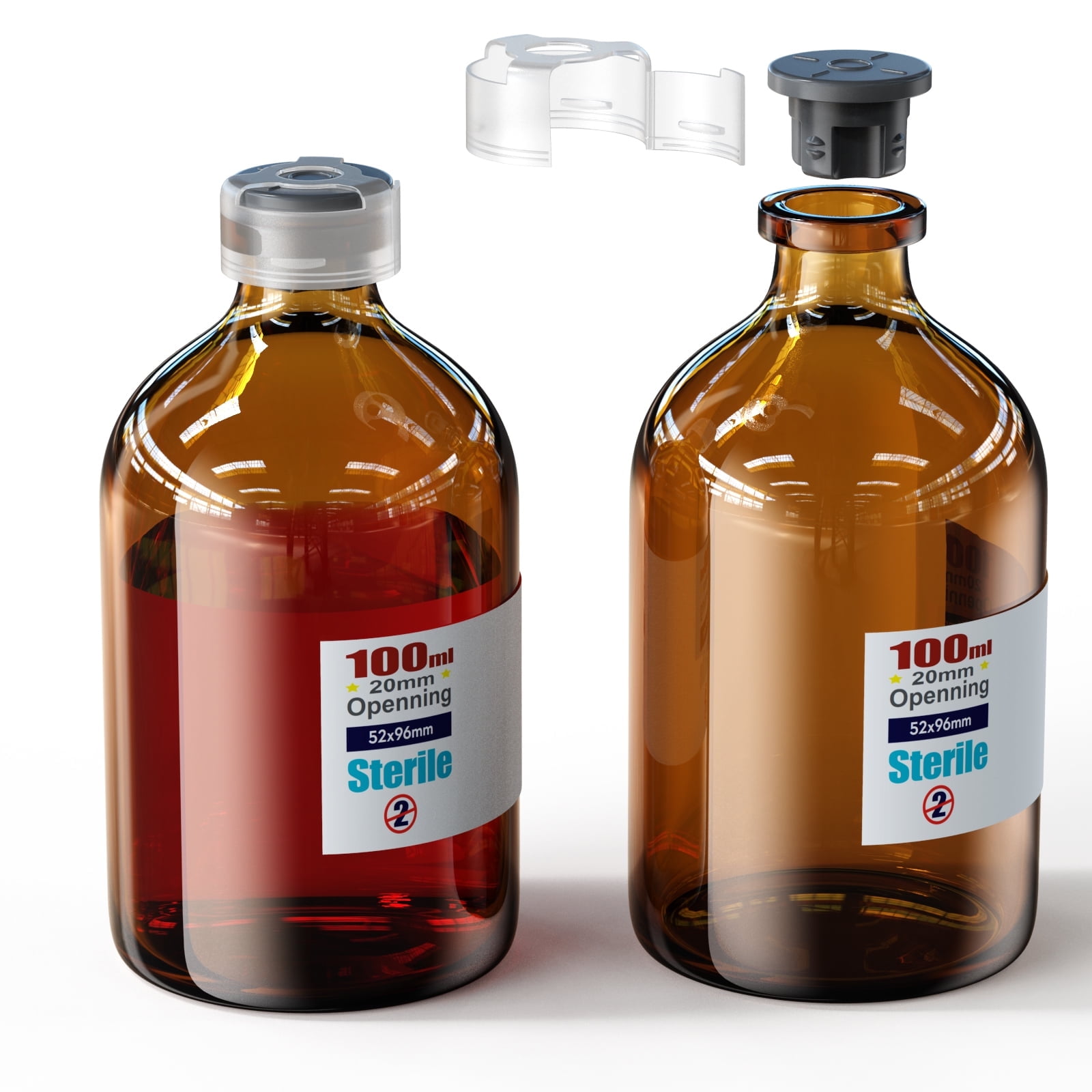 Sterile glass vials with locking cap and 20 mm Self Healing Injection ...