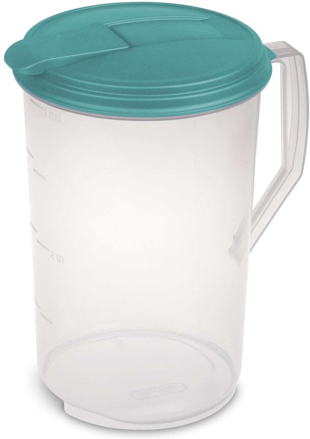 Sterilite 0488 One-Gallon Round Pitcher, Clear Base with Blue-Atoll ...