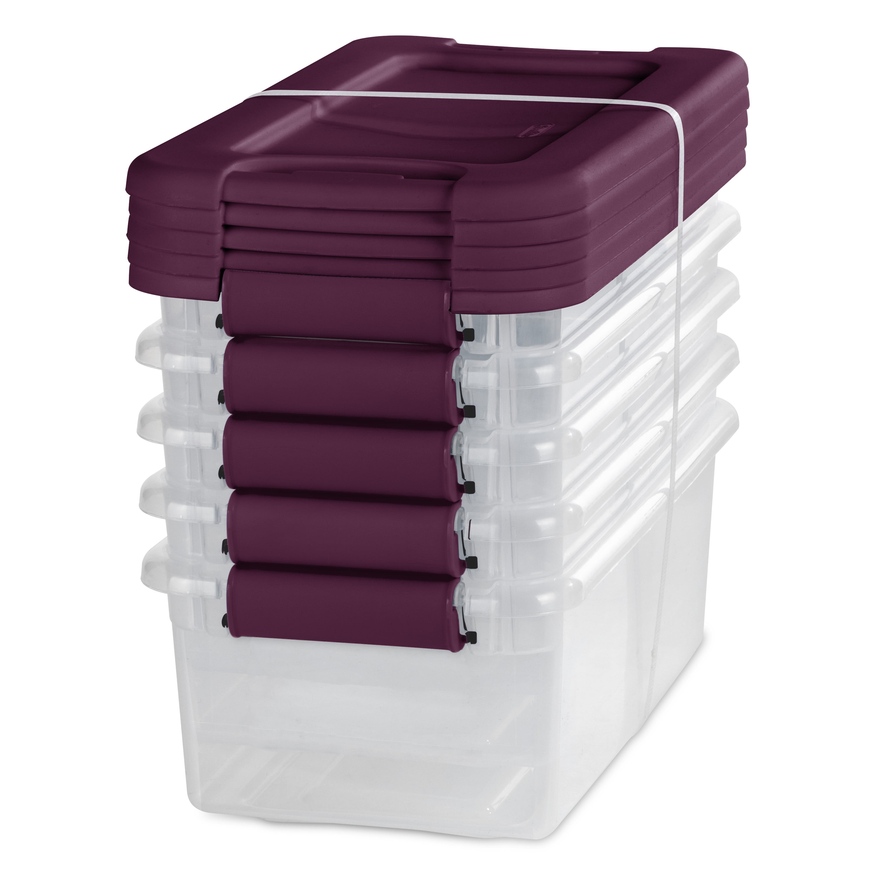 Sterilite 1.5 Gal Latching Storage Boxes with Lids, Red Currant, 5 ...