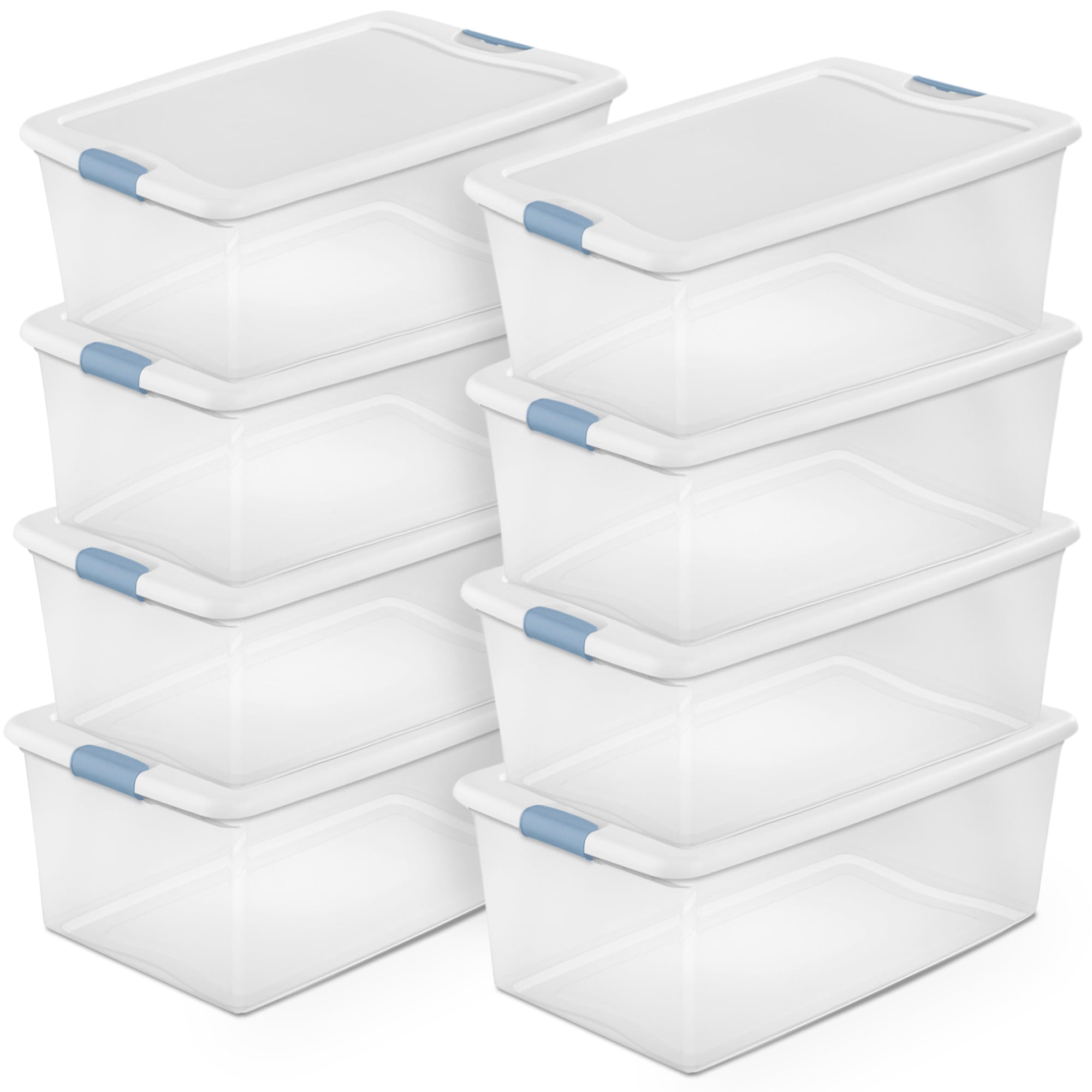 Sterilite 106 Quart Clear Plastic Stackable Storage Totes with White ...